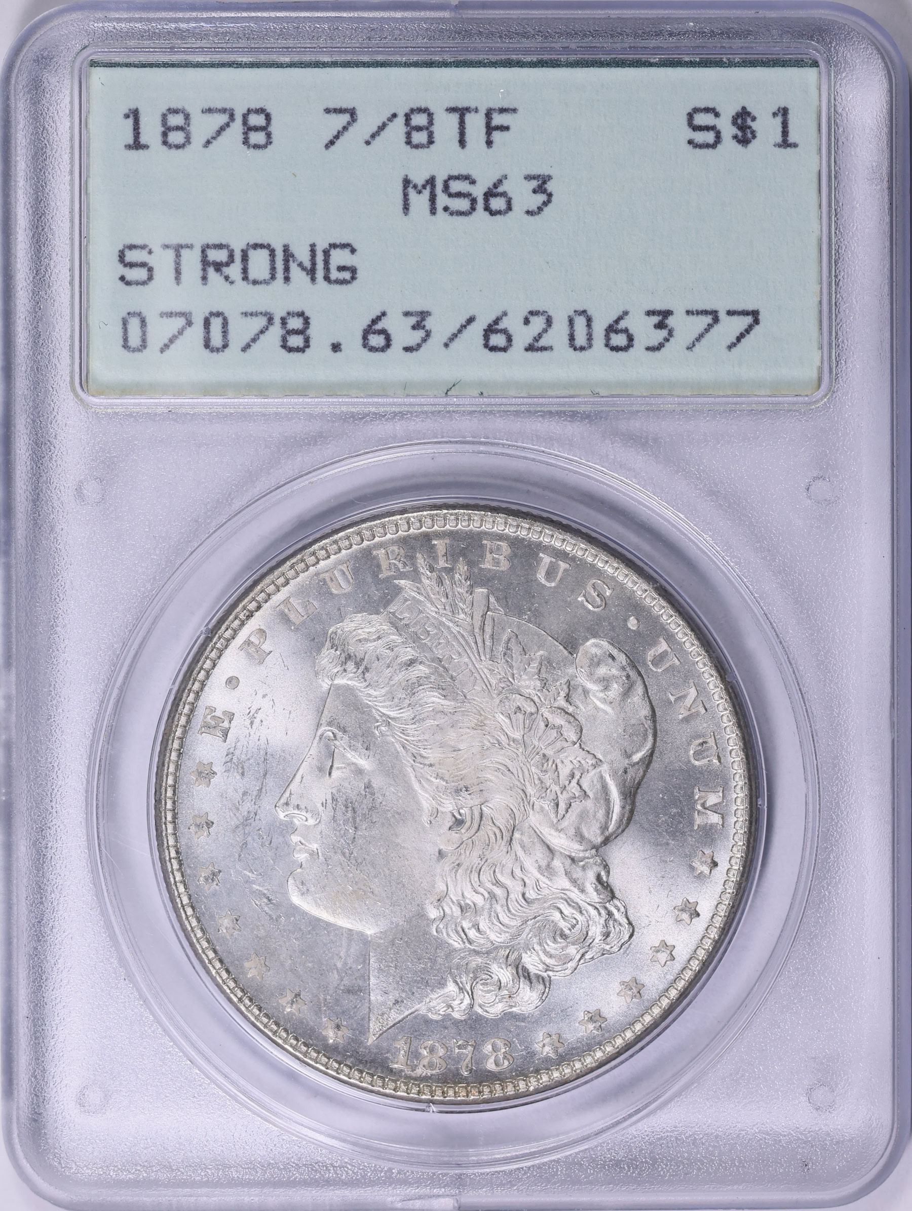 1878 Morgan Silver Dollar 7/8 Tailfeathers, Strong PCGS MS-63 OGH (1st ...