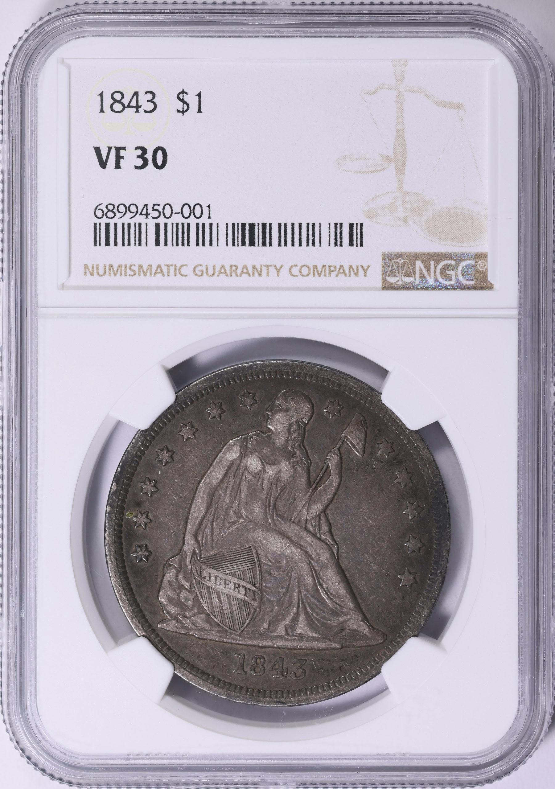 1843 Seated Liberty Silver Dollar NGC VF-30 (Item 2035539 ...