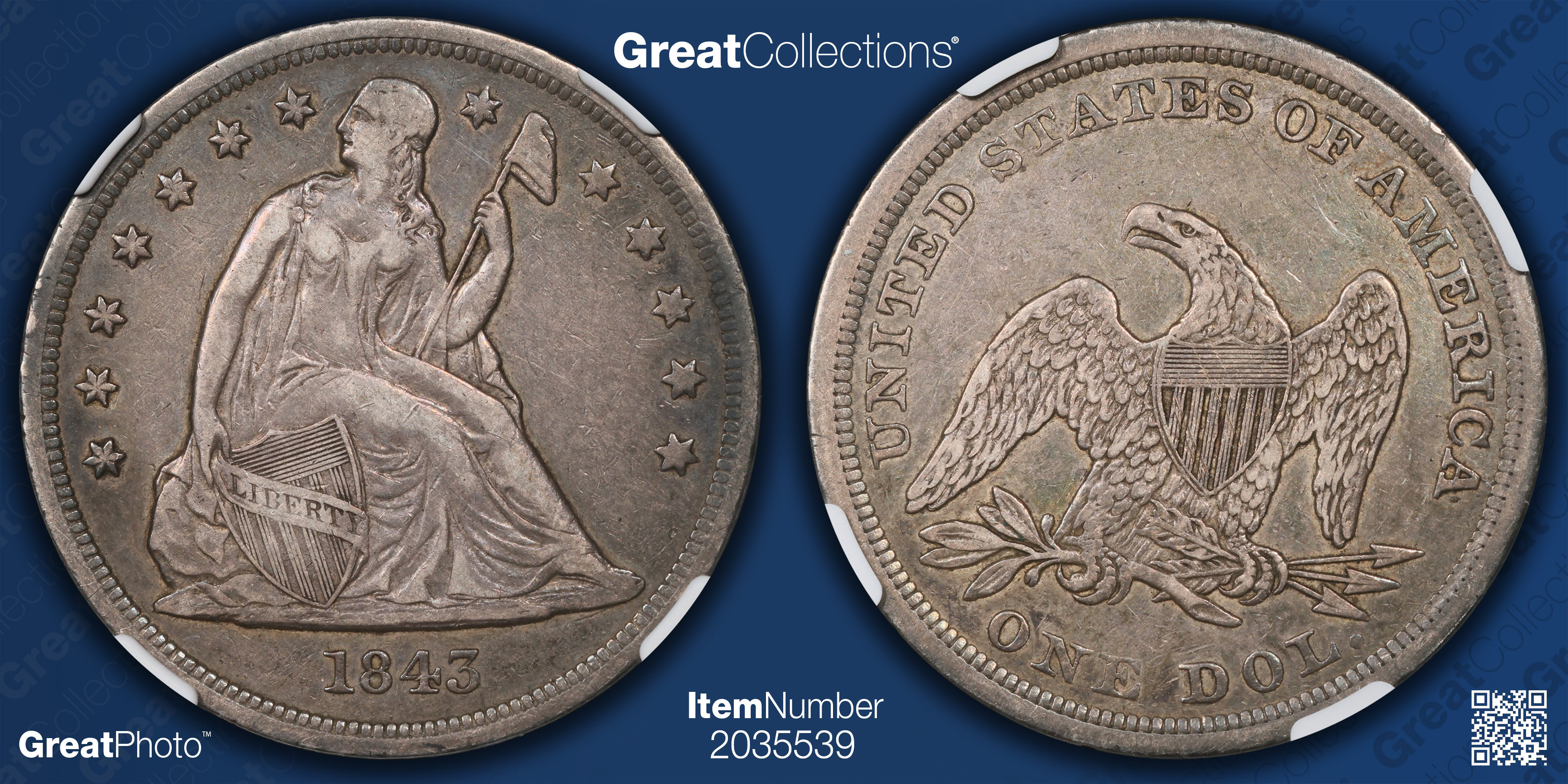 1843 Seated Liberty Silver Dollar NGC VF-30 (Item 2035539 ...