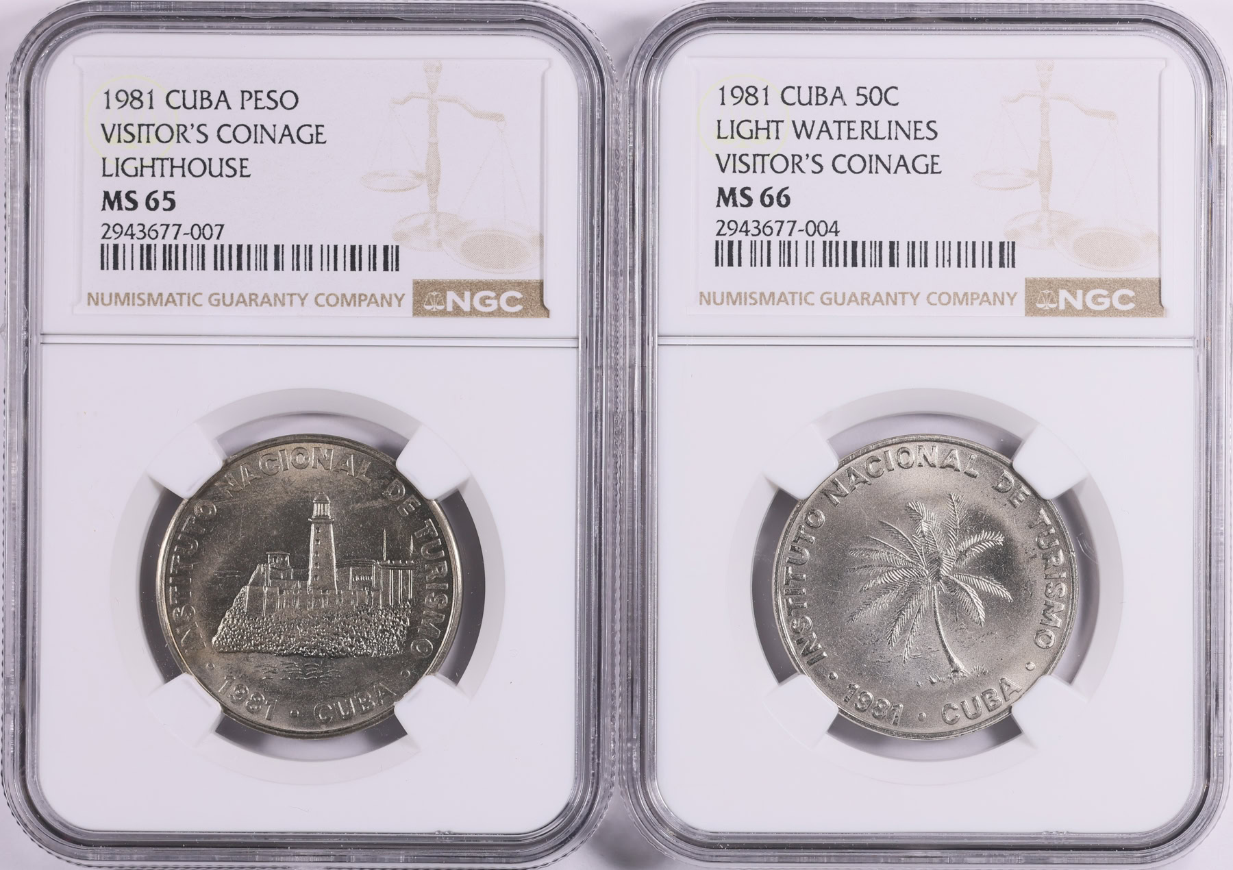 Cuba 1981 50 Centavos & Peso Visitor Coinage, INTUR KM-420/1 NGC MS-65 ...