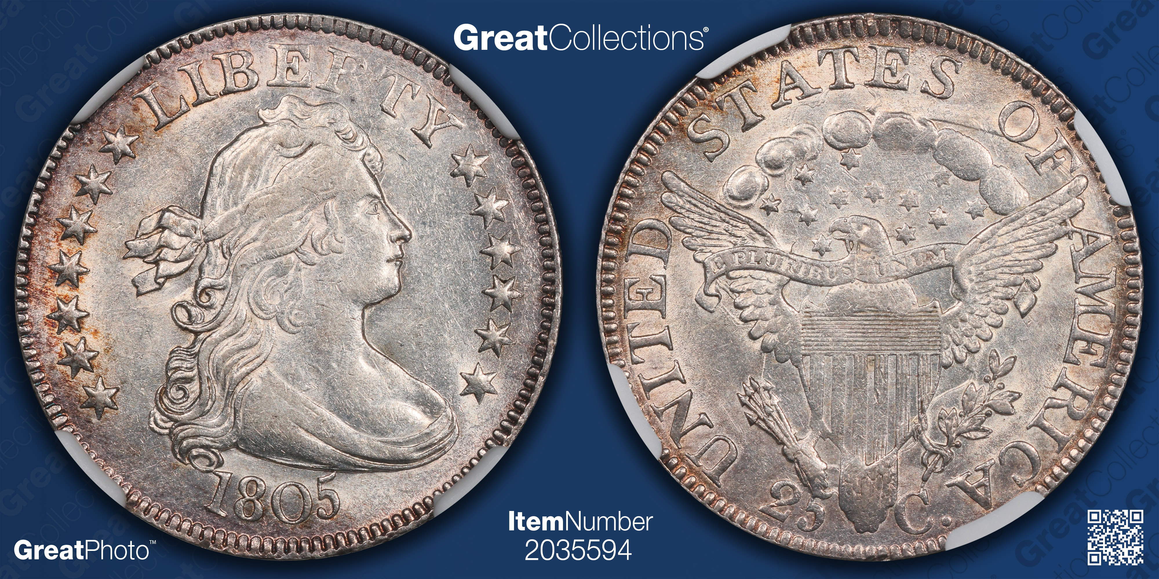 1805 Draped Bust Quarter Browning 2 NGC AU-58 (Item 2035594 ...