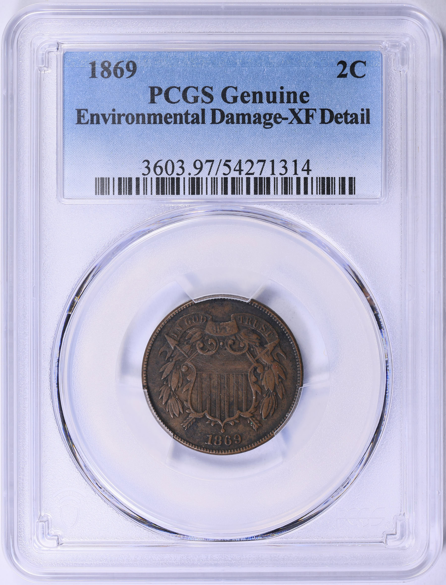 1869 Two-Cent Piece PCGS Genuine XF Details (Item 2035631 ...