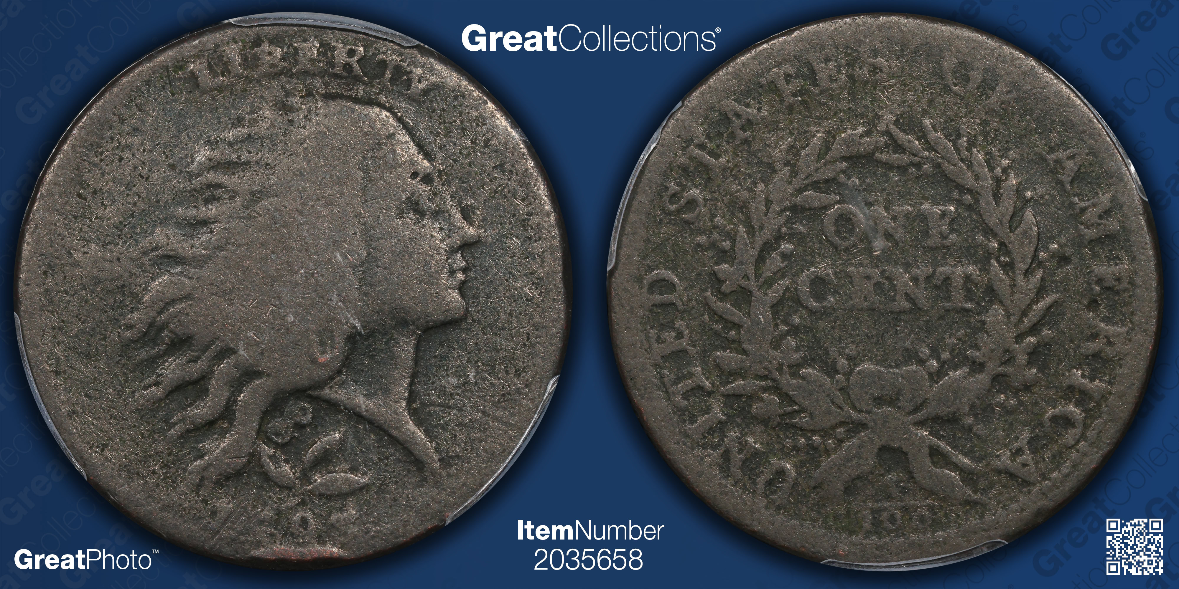 1793 Wreath Cent Vine and Bars PCGS Genuine VG Details (Item 2035658 ...