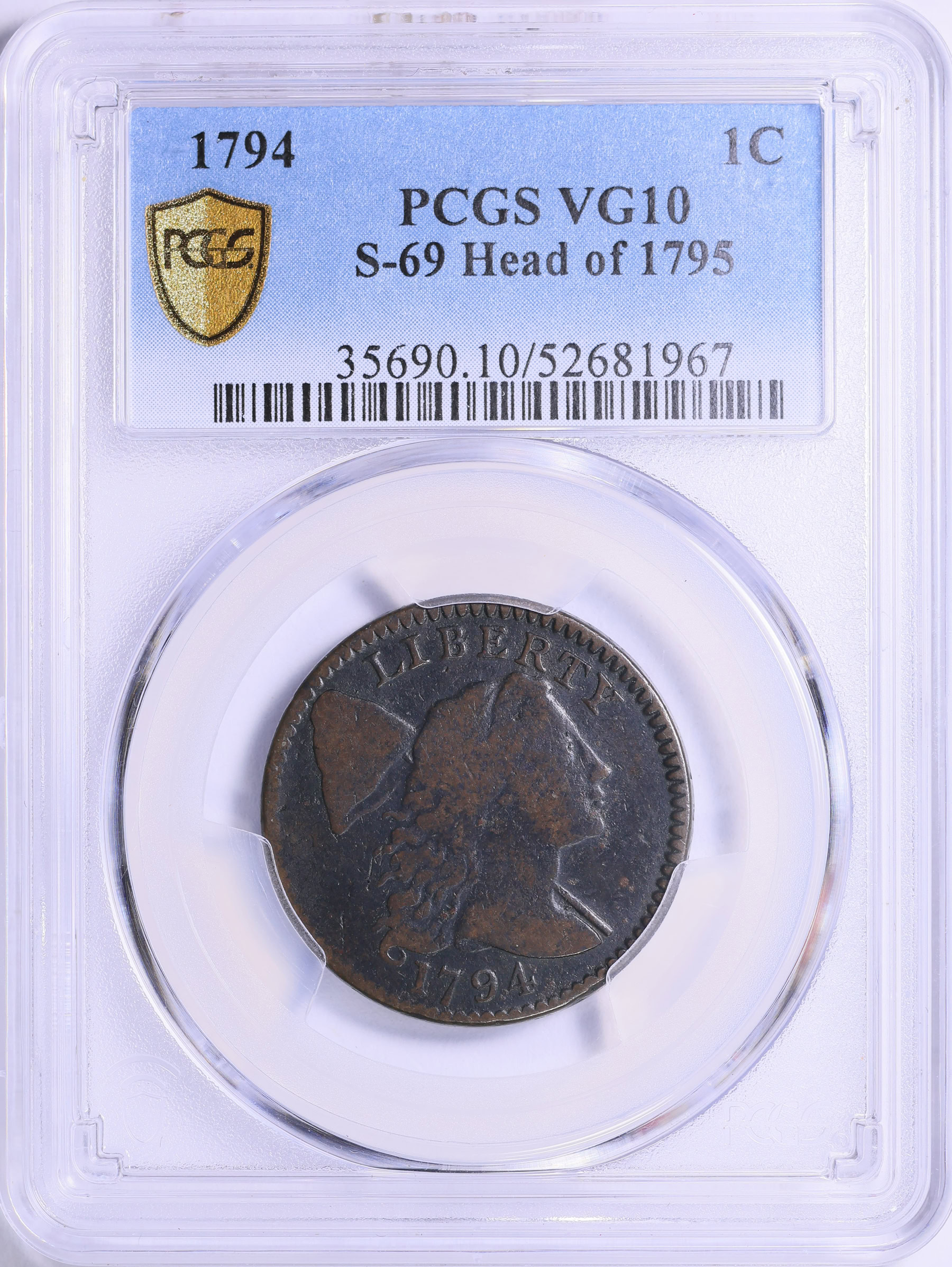 1794 Liberty Cap Cent Head of 1795 Sheldon 69 PCGS VG-10 BN (Item ...