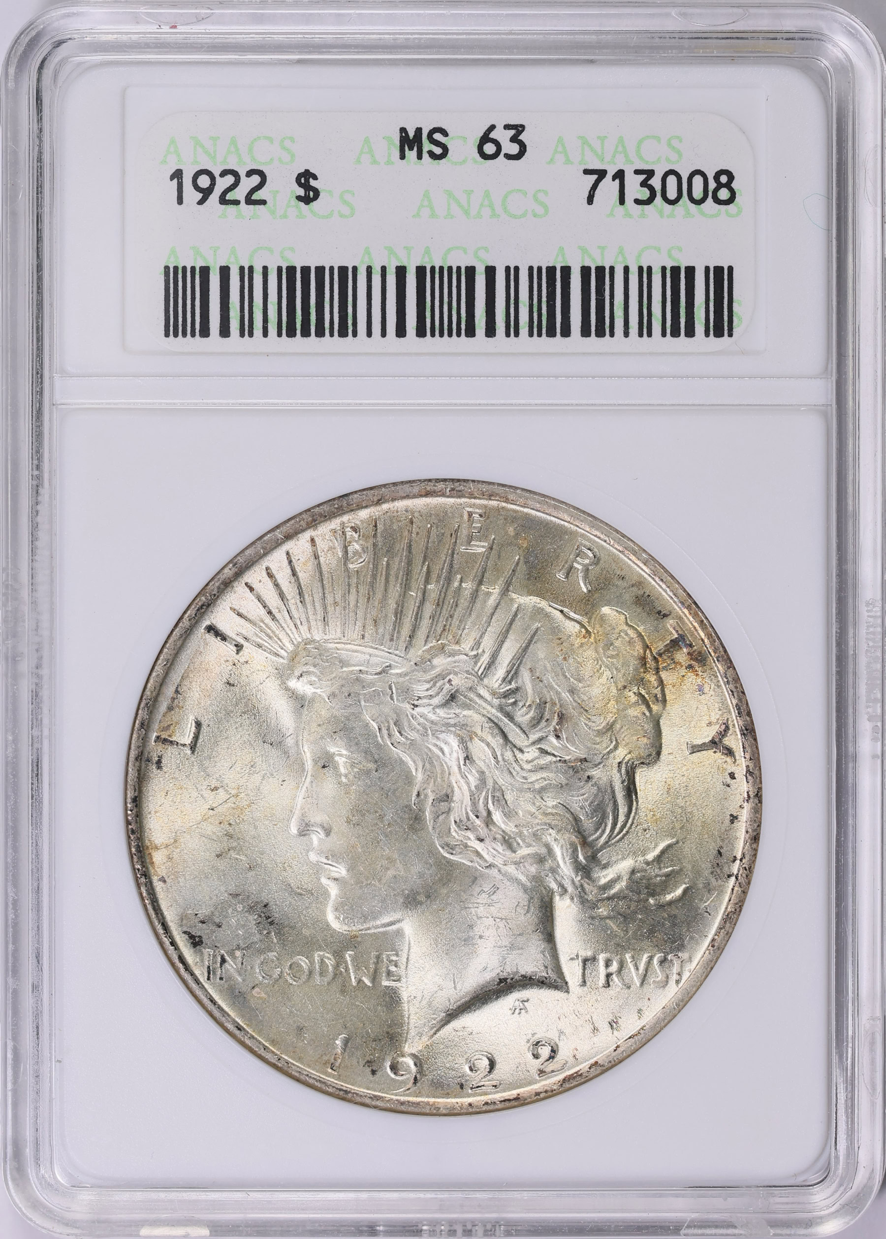 1922 Peace Silver Dollar ANACS MS-63 OH (Item 2035805 ...