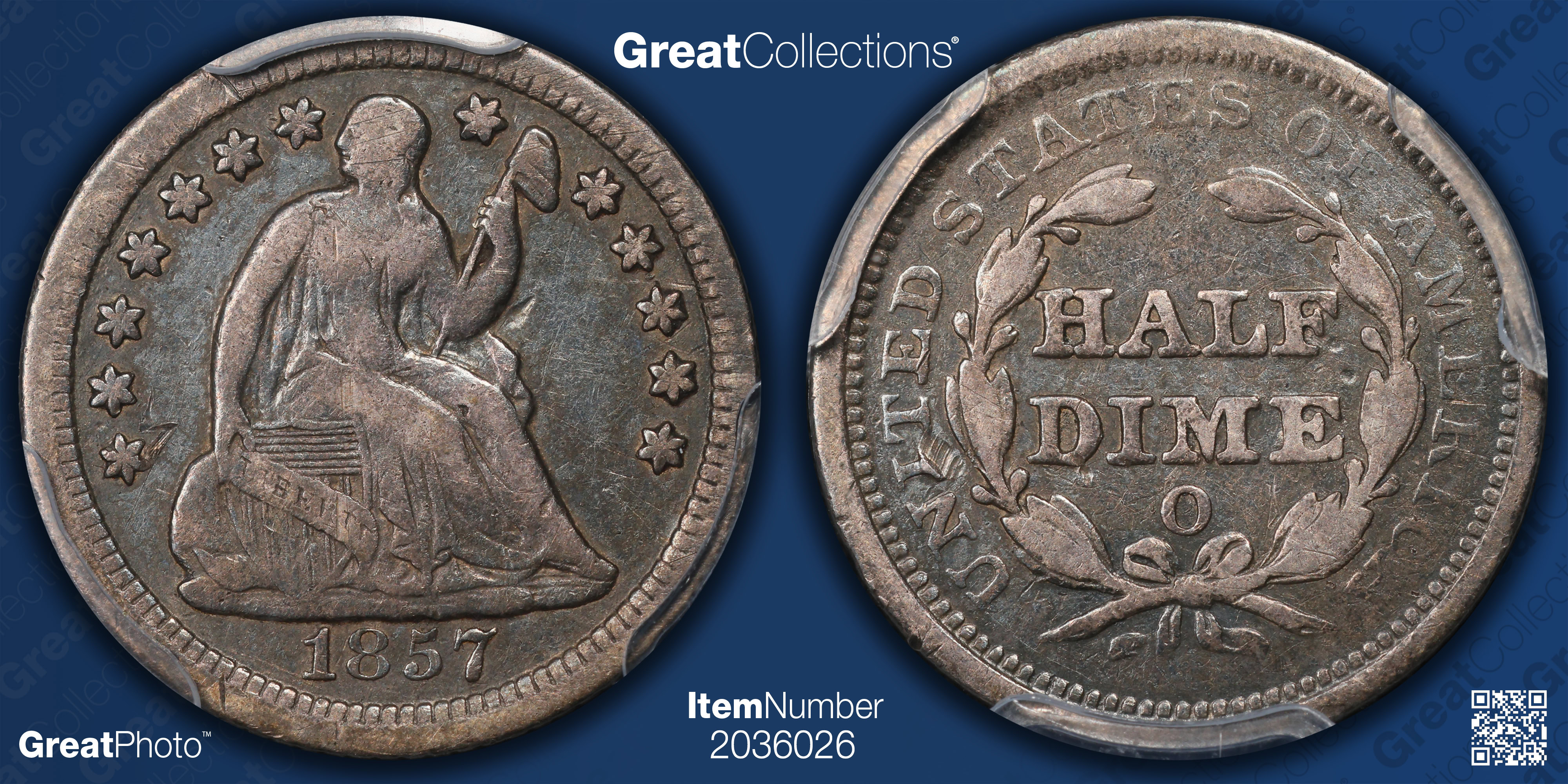 1857-O Seated Liberty Half Dime PCGS VF-20 (Item 2036026 ...