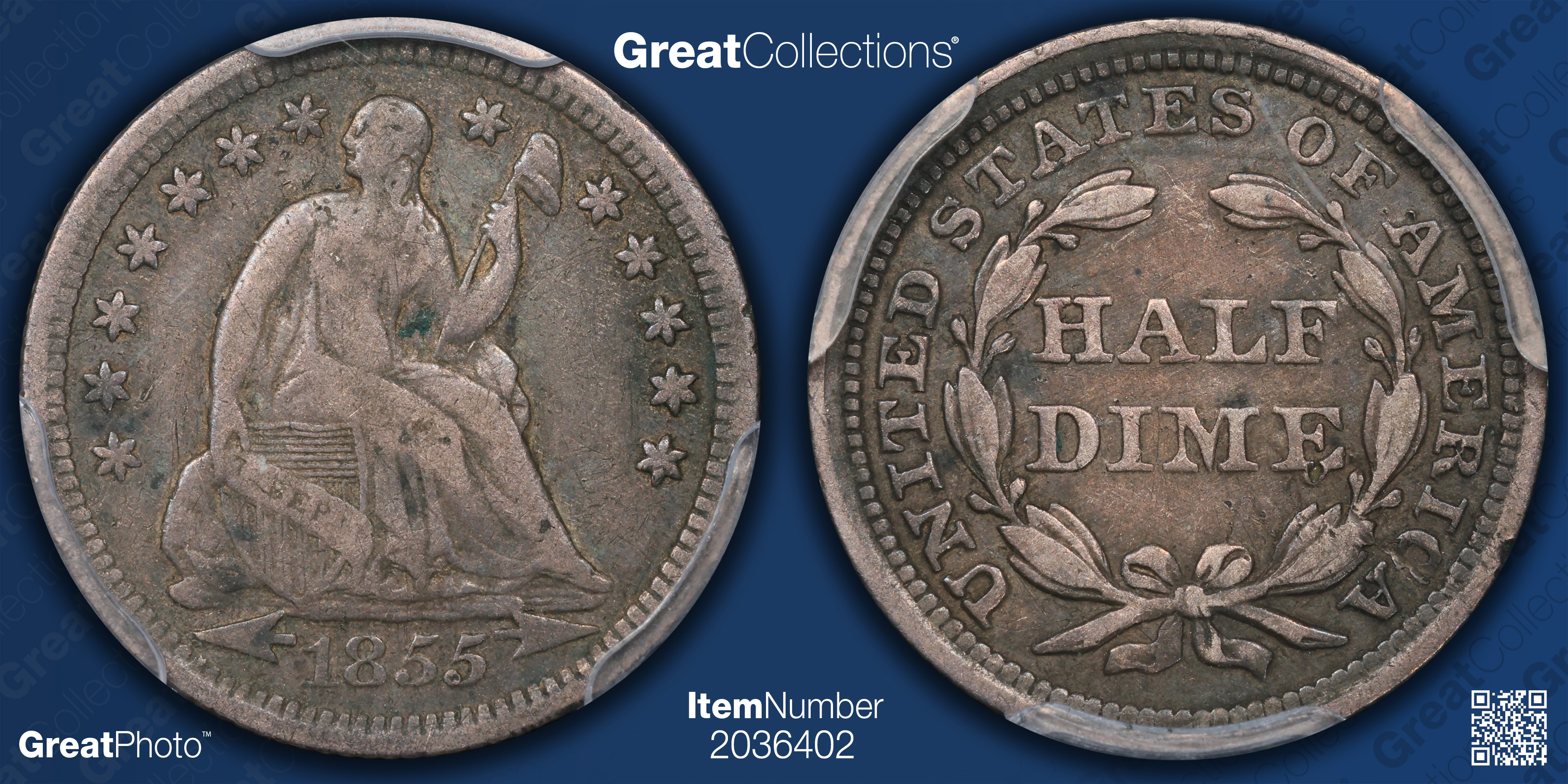 1855 Seated Liberty Half Dime Arrows PCGS VF-20 (Item 2036402 ...