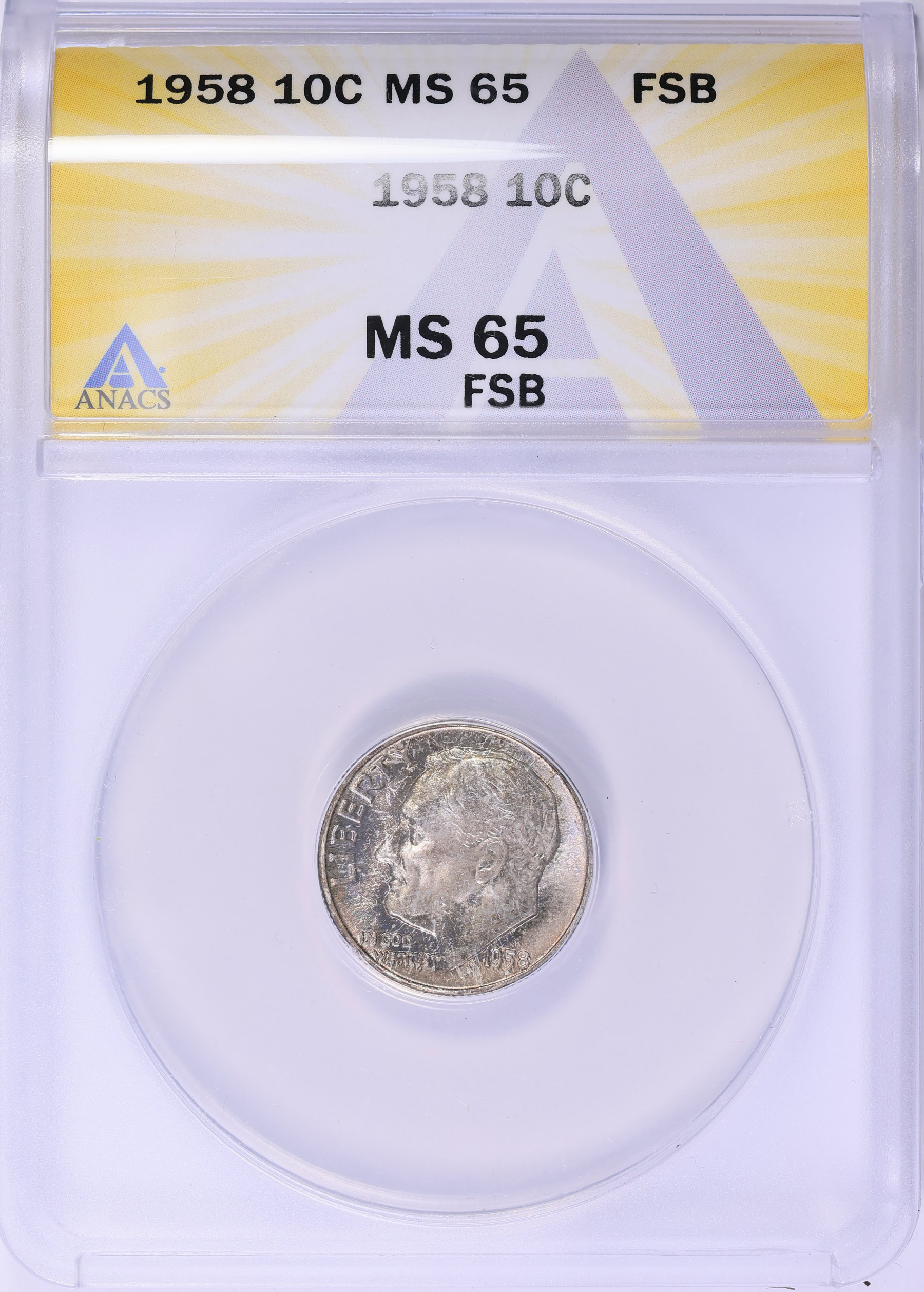 1958 Roosevelt Dime ANACS MS-65 FB (Toned) (Item 2036435 ...