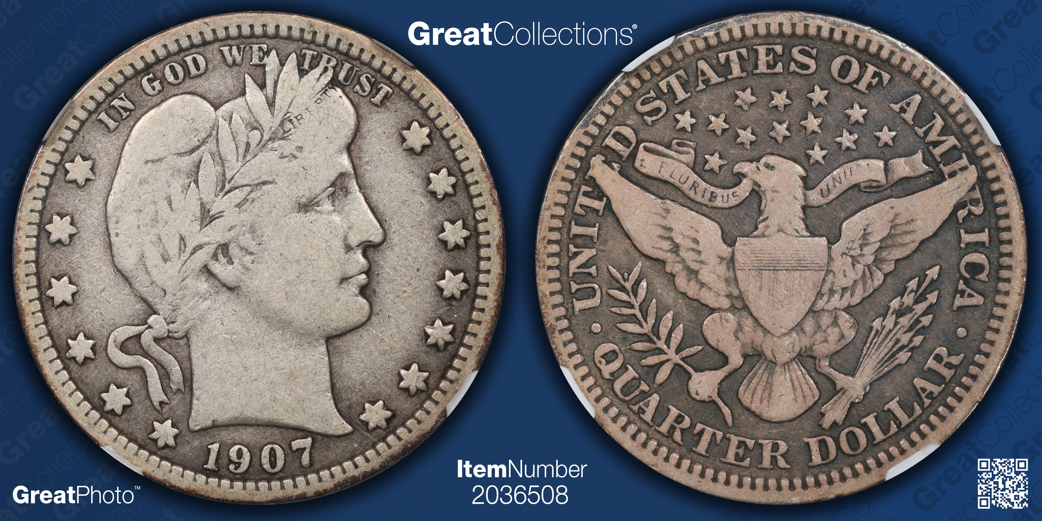 1907 Barber Quarter NGC F-15 (Item 2036508) | GreatCollections Coin ...