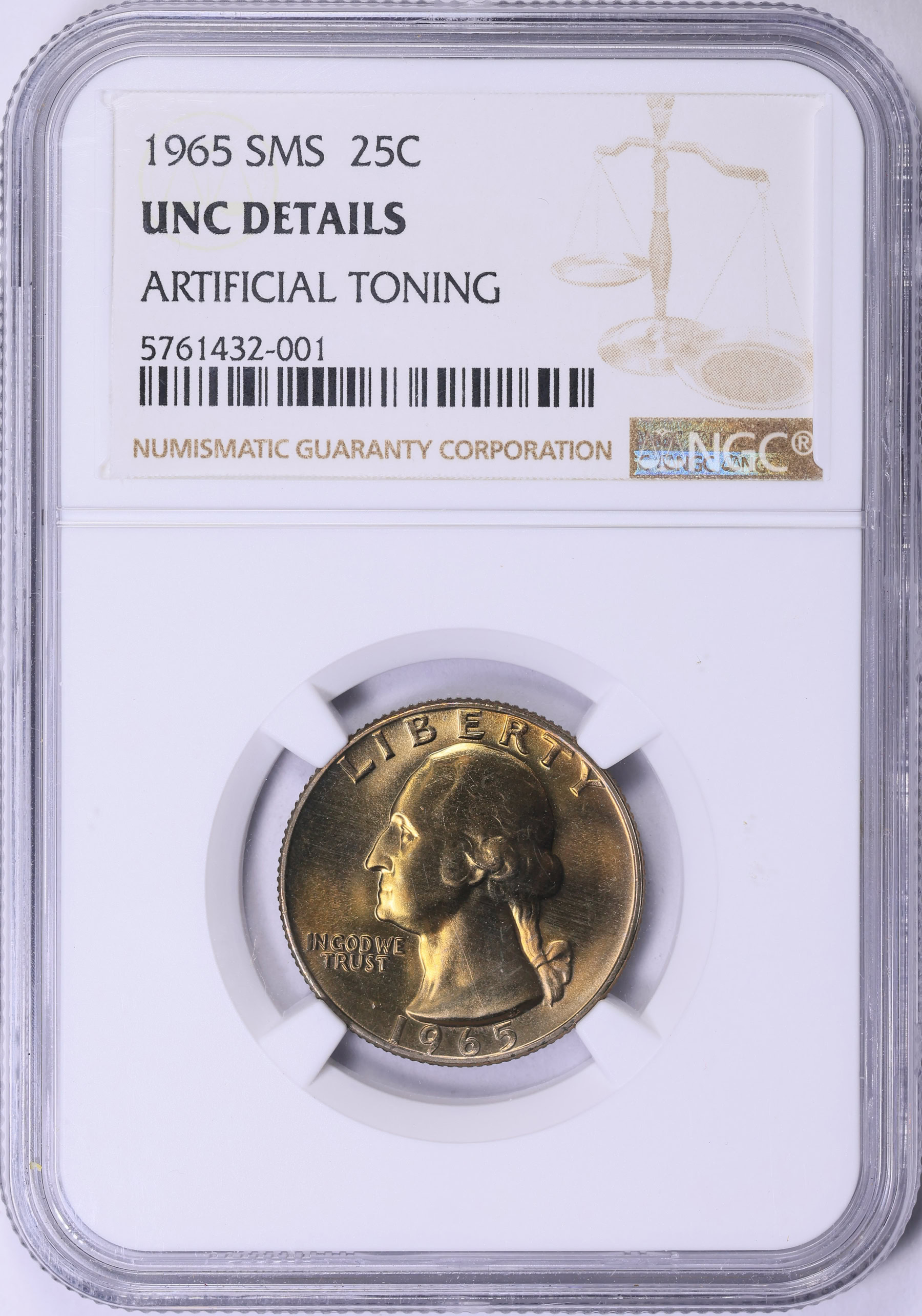 1965 Washington Quarter SMS NGC Unc Details (Art. Toned) (Item 2036655 ...
