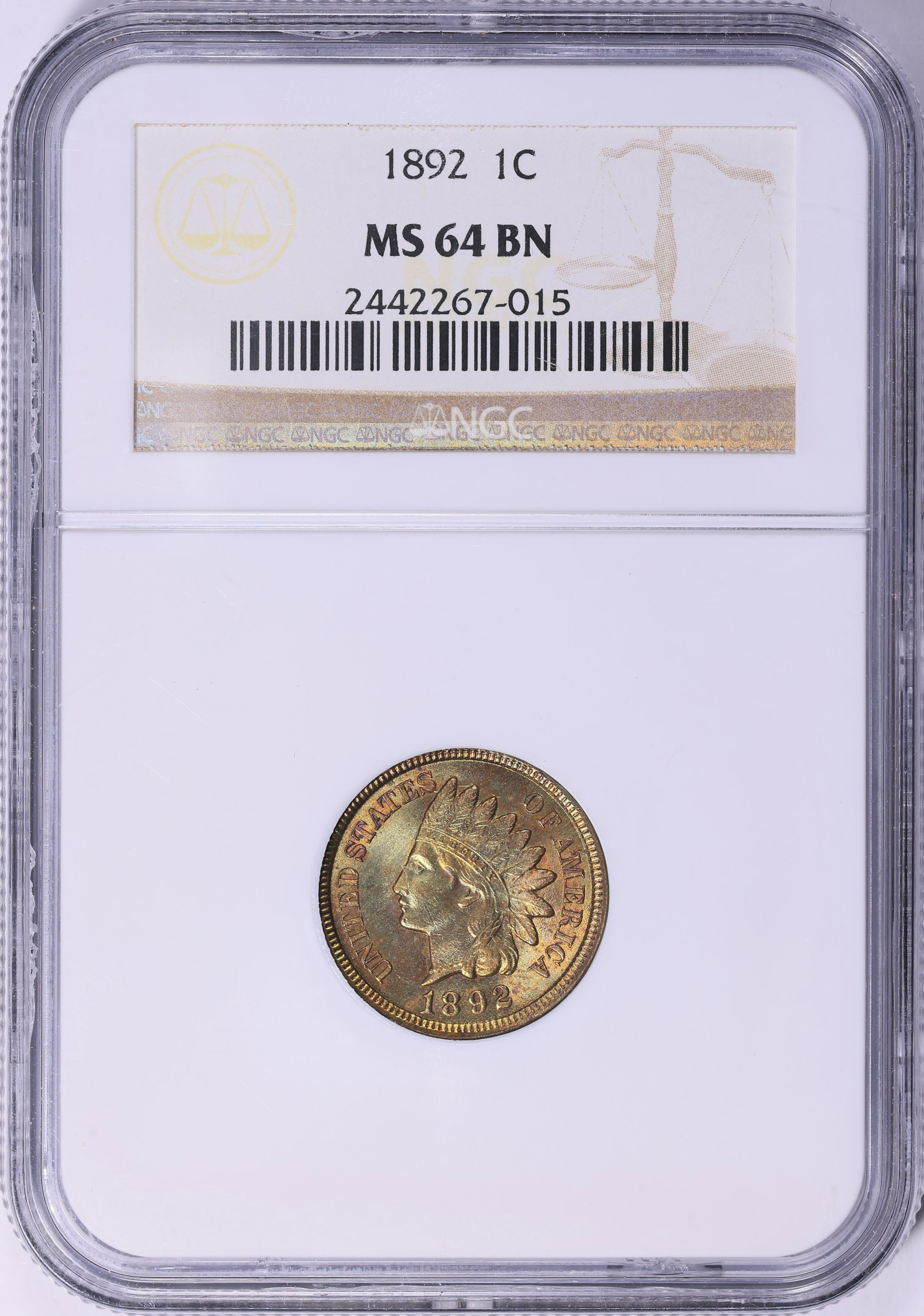 1892 Indian Cent NGC MS-64 BN (Toned) (Item 2036843) | GreatCollections ...