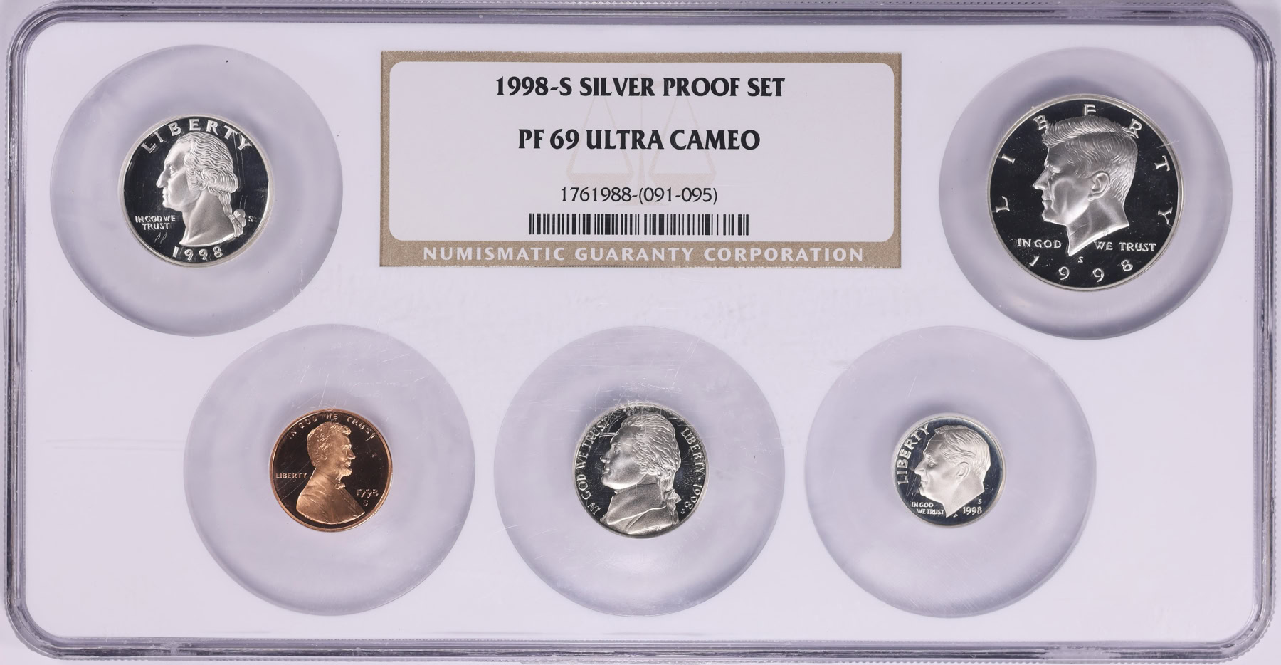 1998-S 1c-50c Silver Proof Set NGC Proof-69 UC (5 Coins, MultiCoin ...