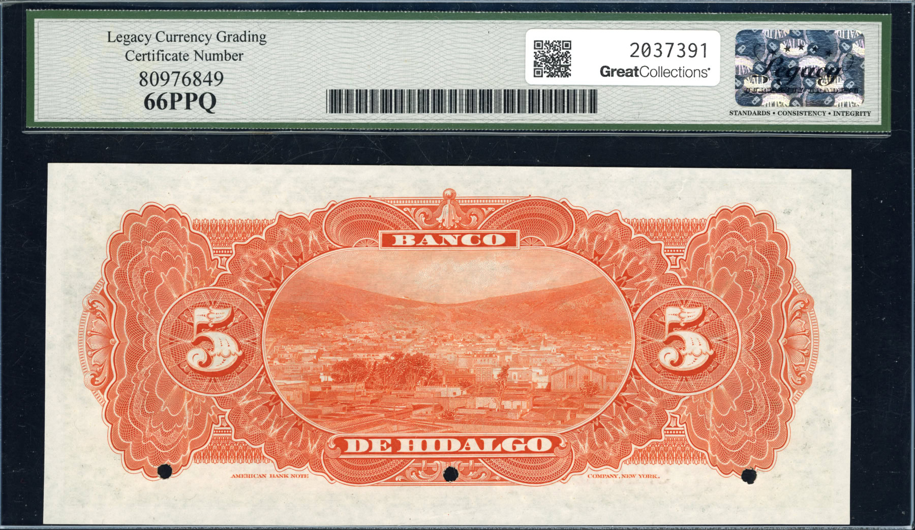 Mexico 19xx (1902-14) 5 Pesos Banco de Hidalgo Specimen Note SCWPM ...