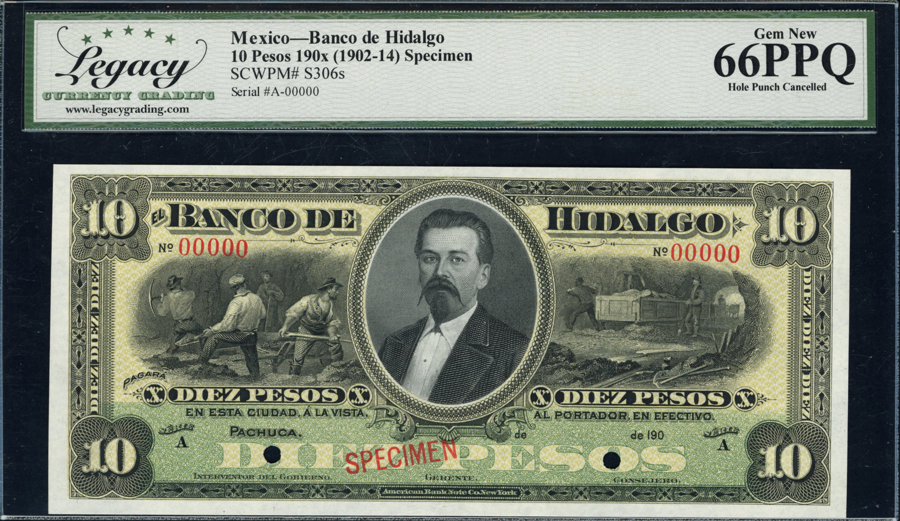 Mexico 190x (1902-14) 10 Pesos Banco de Hidalgo Specimen Note SCWPM ...