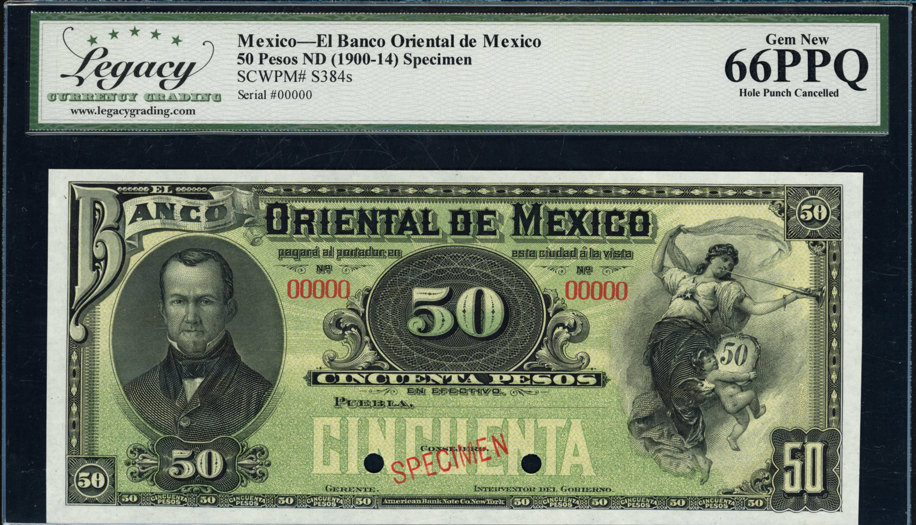 Mexico ND (1900-14) 50 Pesos El Banco Oriental de Mexico Specimen Note ...