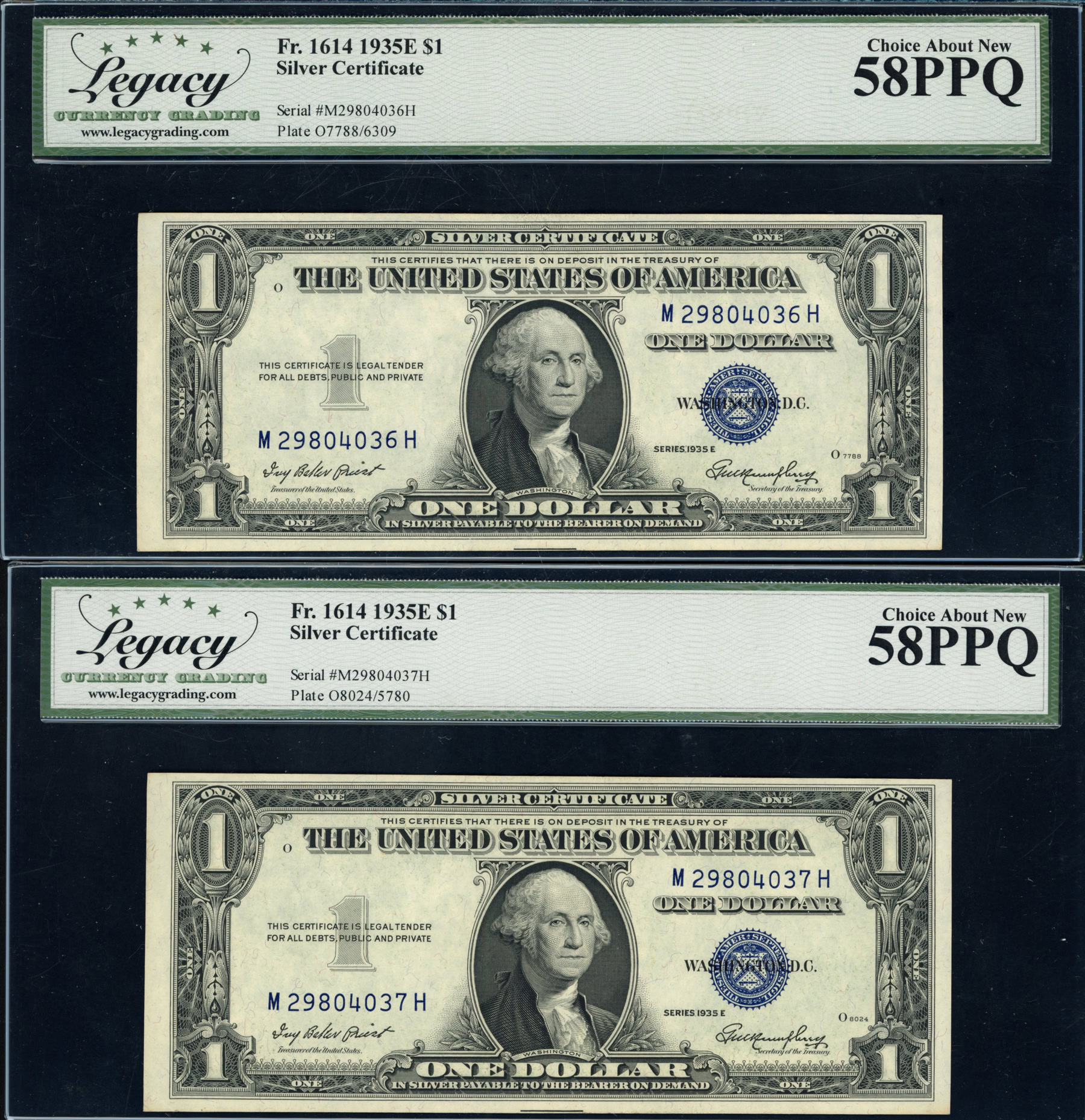 Fr. 1614 (MH Block) 1935E $1 Silver Certificate Notes *Sequential ...