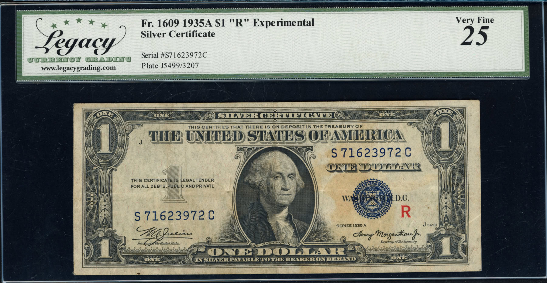 Fr. 1609 (SC Block) 1935A $1 Experimental (R) Silver Certificate Note ...
