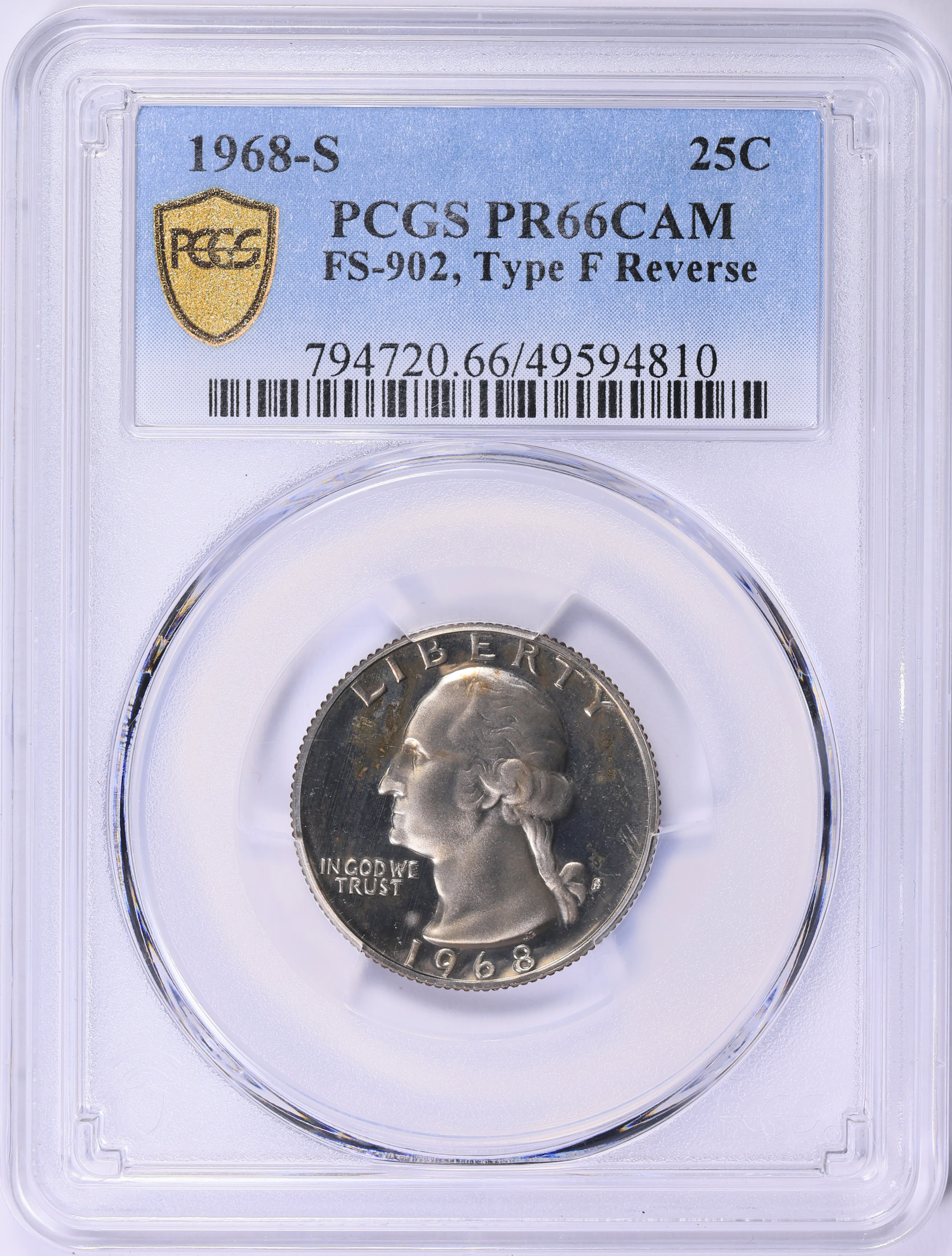 1968-S Washington Quarter "F" Reverse FS-902 PCGS Proof-66 CAMEO (Item ...