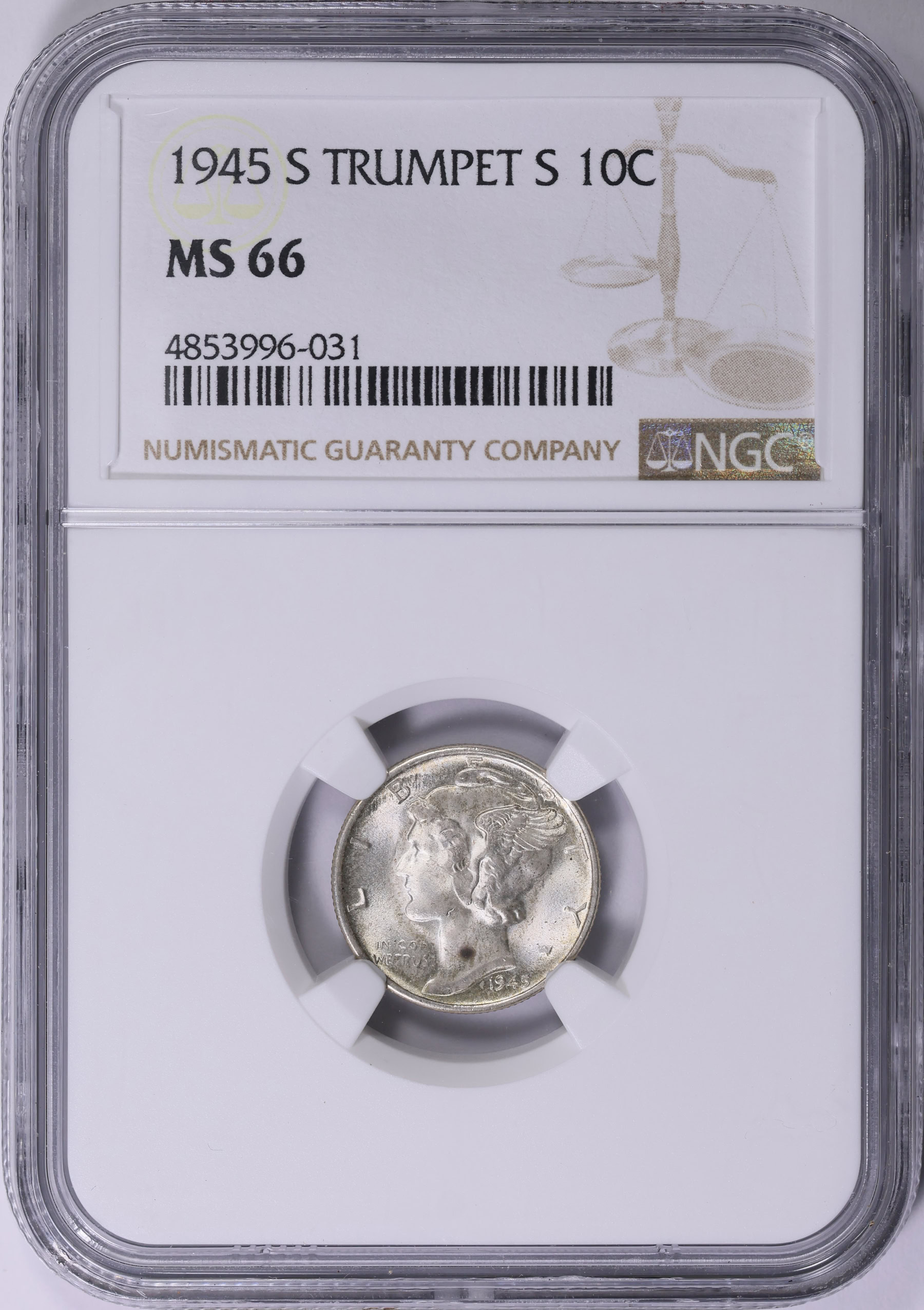 1945-S Mercury Dime TRUMPET S NGC MS-66 | NGC Cert #4853996-031 ...