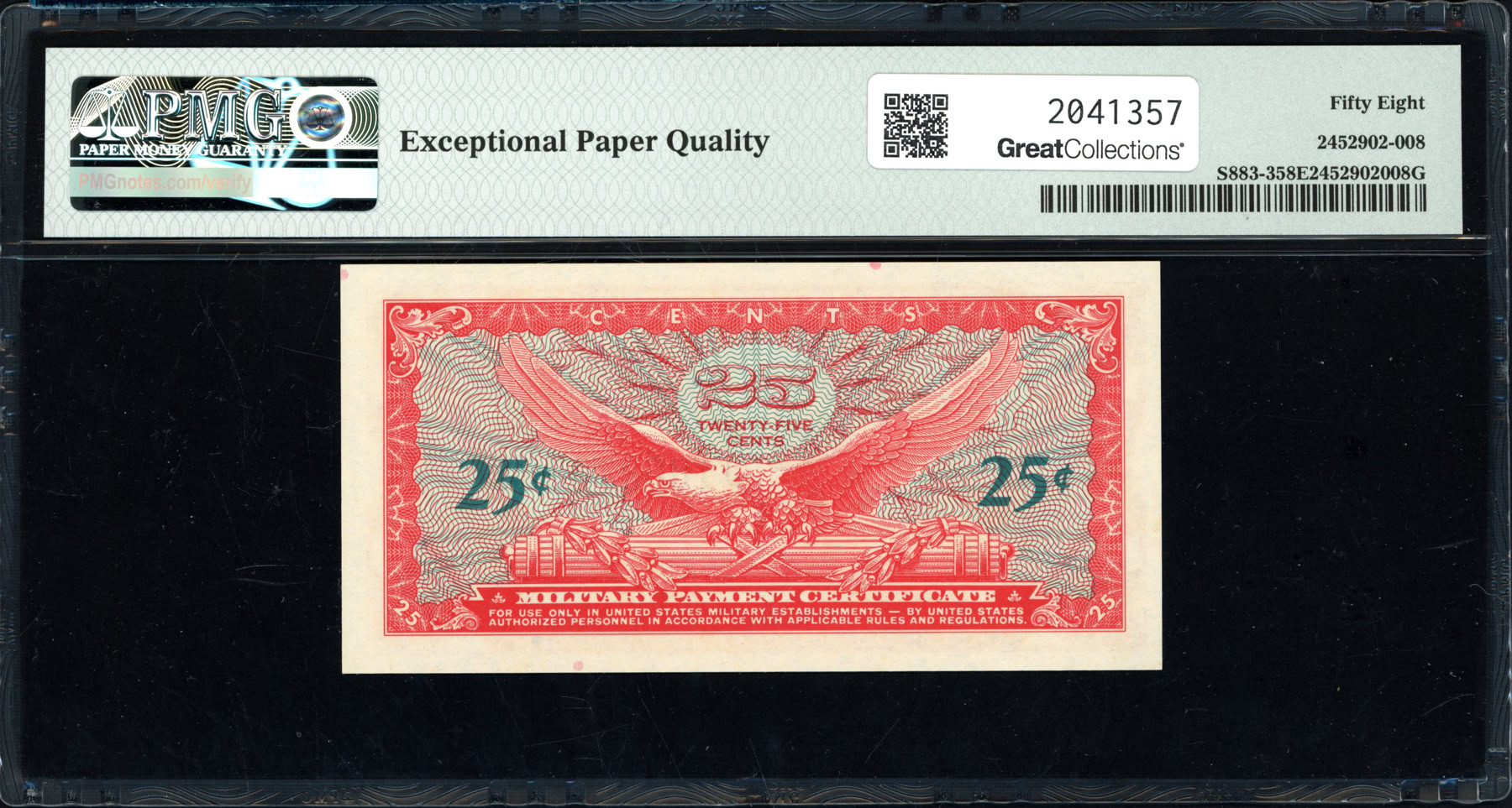 Series 641 25 Cents Military Payment Certificate Note Third Printing ...