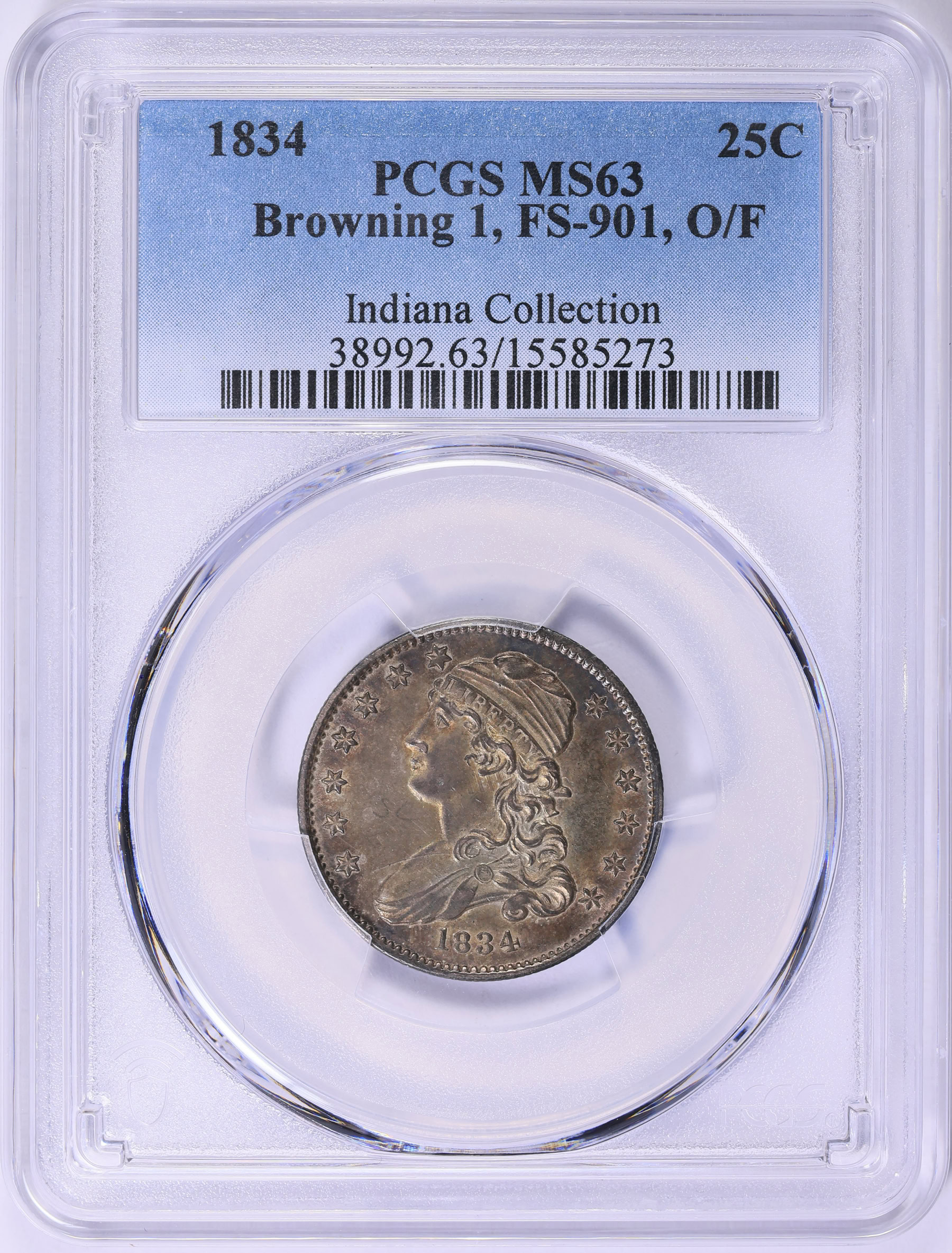 1834 Capped Bust Quarter O/F, FS-901 Browning 1 PCGS MS-63 (Indiana ...