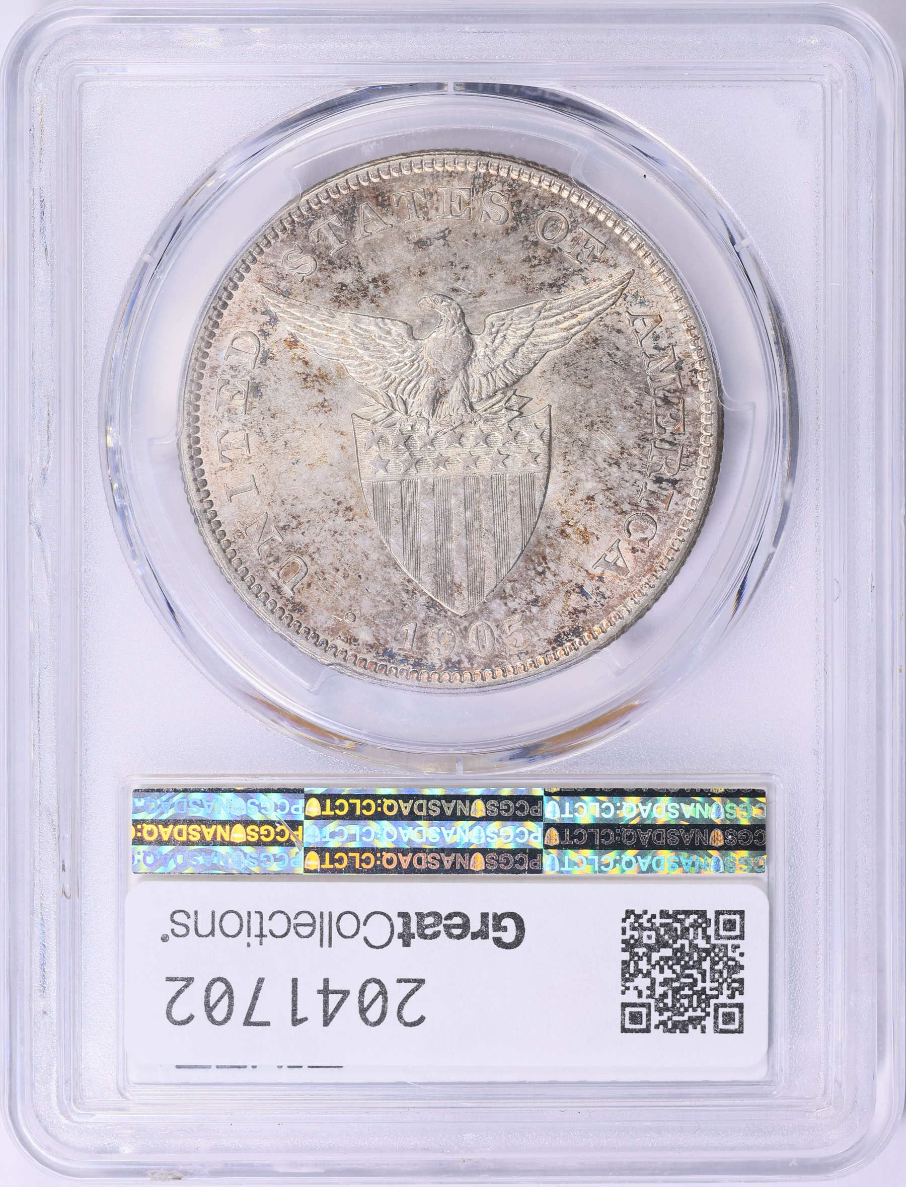 1905-S U.S. Philippines Peso Straight Serif PCGS AU-58 (Toned) (Item ...