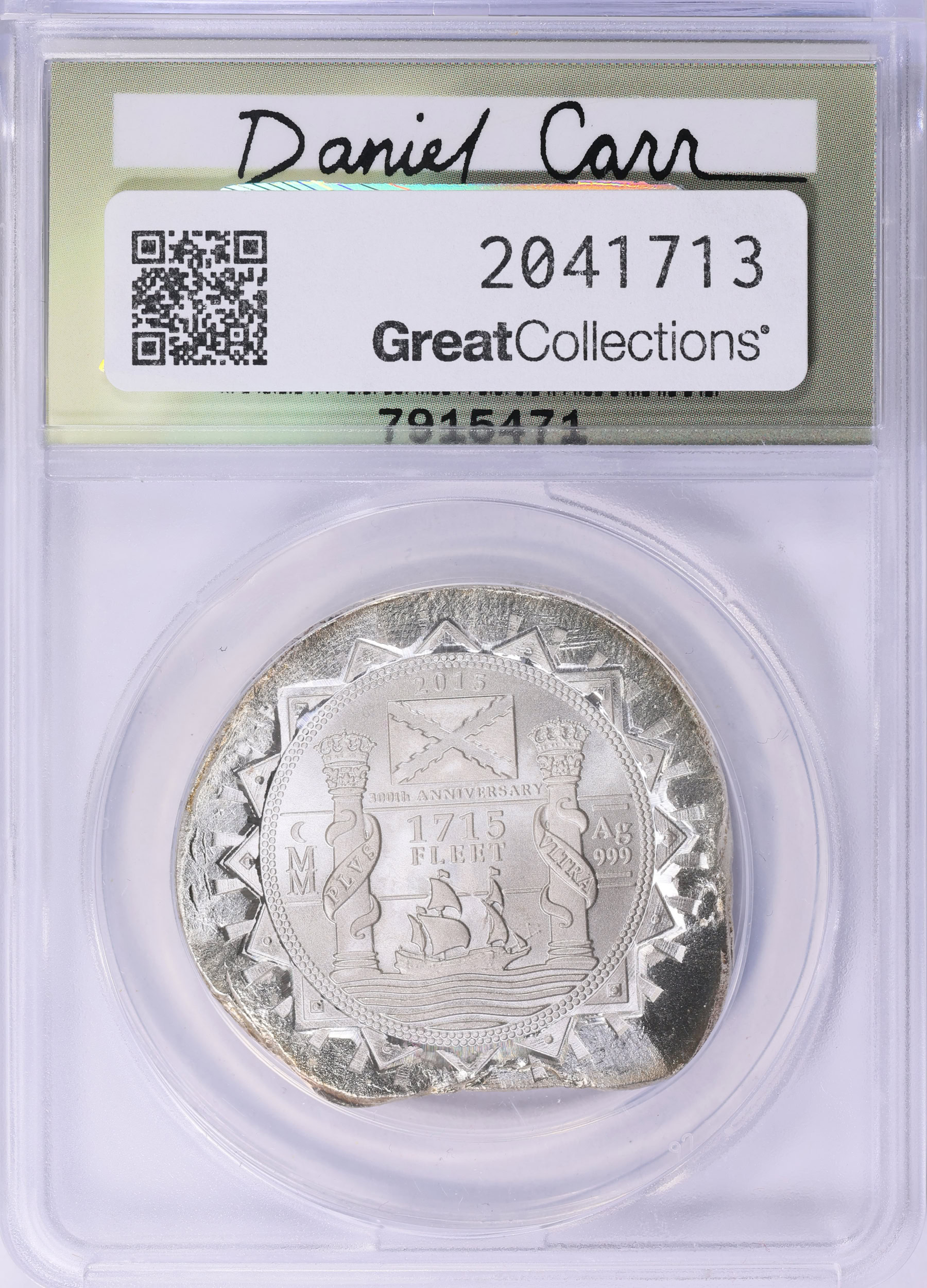 2015 Silver 1715 Fleet 300th Anniversary Cob Medal Daniel Carr Token ...