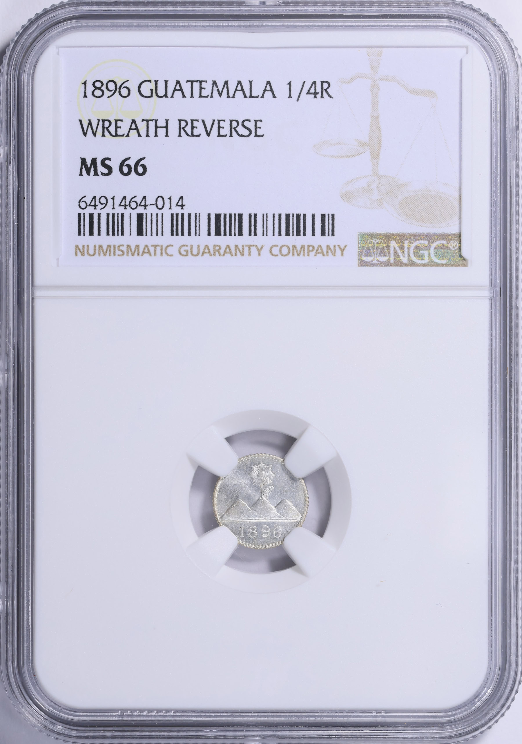 Guatemala 1896 Silver 1/4 Real Wreath Reverse KM-162 NGC MS-66 (Item ...