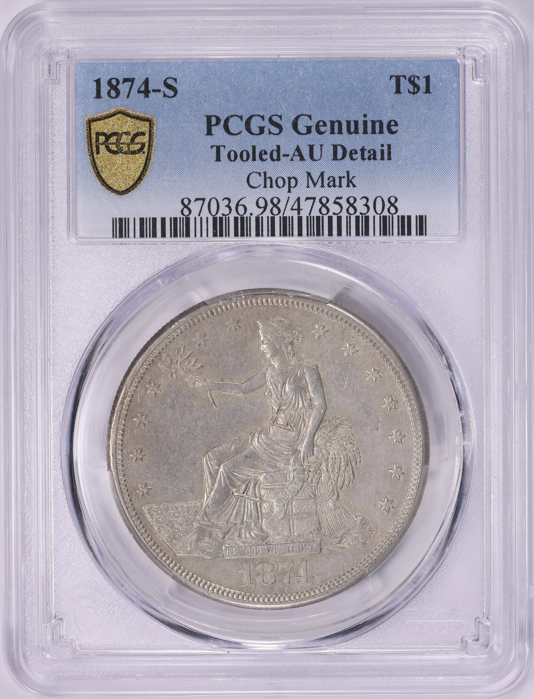 1874-S Trade Silver Dollar Chop Mark PCGS Genuine AU Details (Item ...