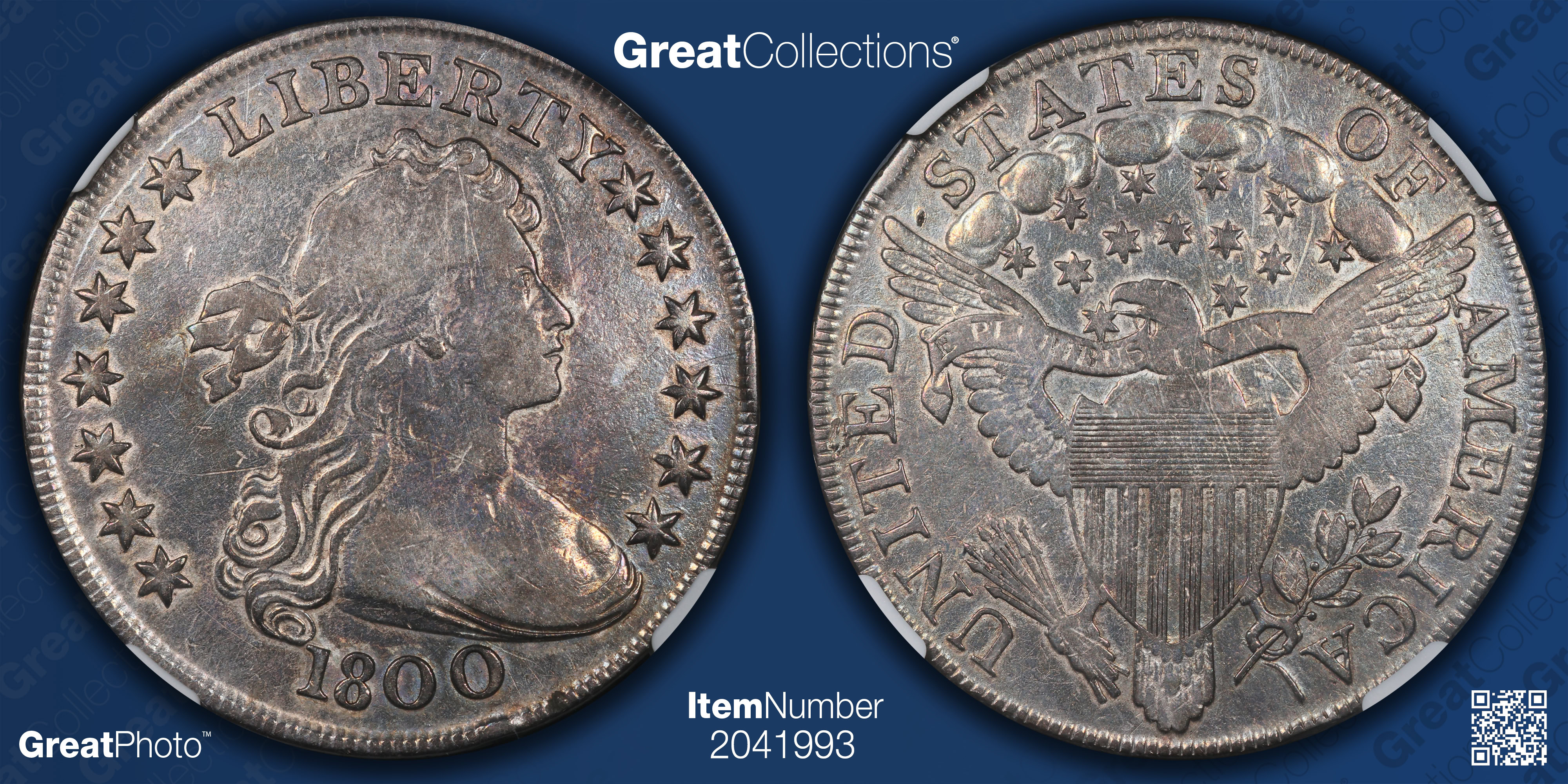 1800 Draped Bust Silver Dollar B-19 BB-192 AMERICAI NGC VF Details ...