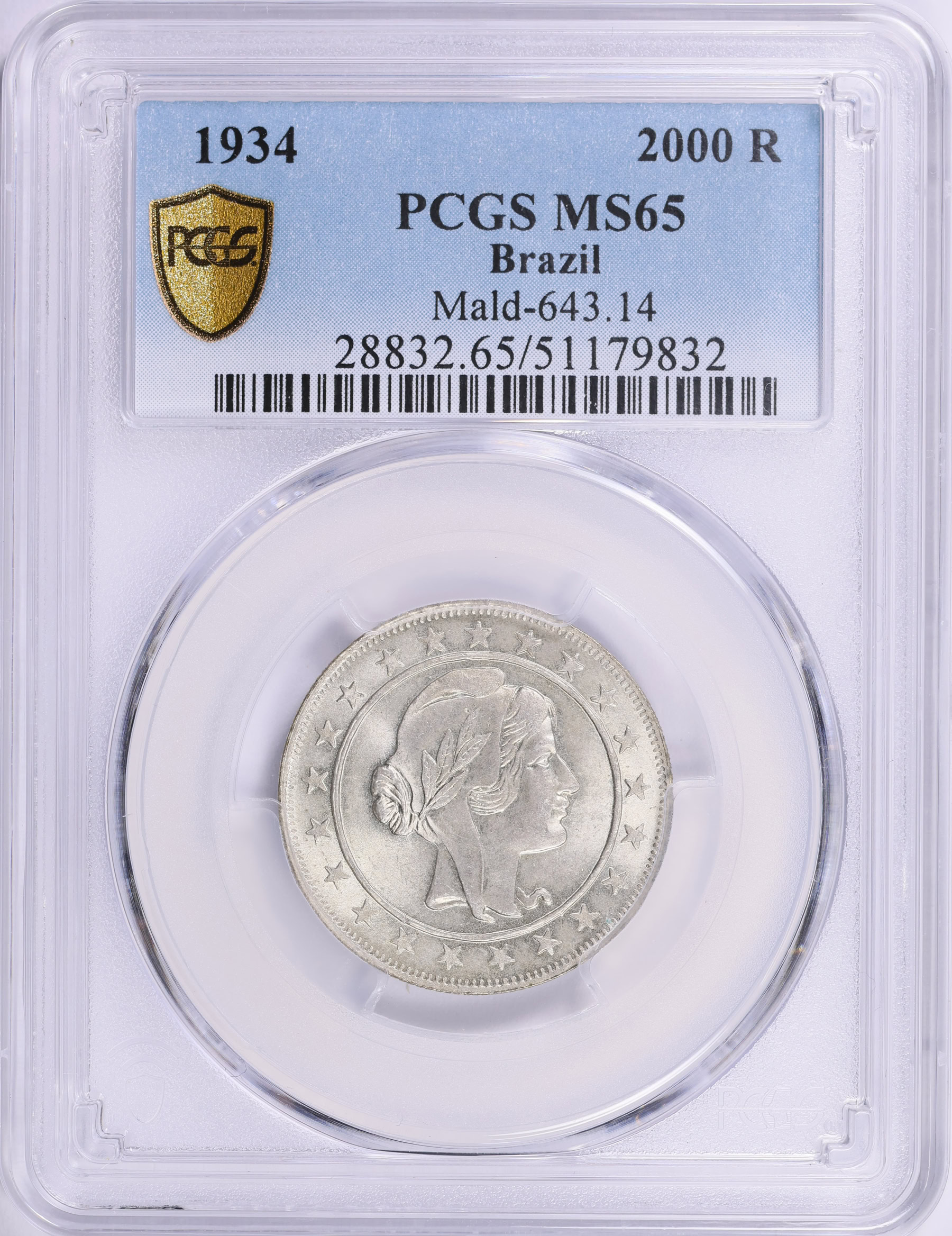 Brazil 1934 Silver 2,000 Reis KM-526 PCGS MS-65 (Item 2042296 ...