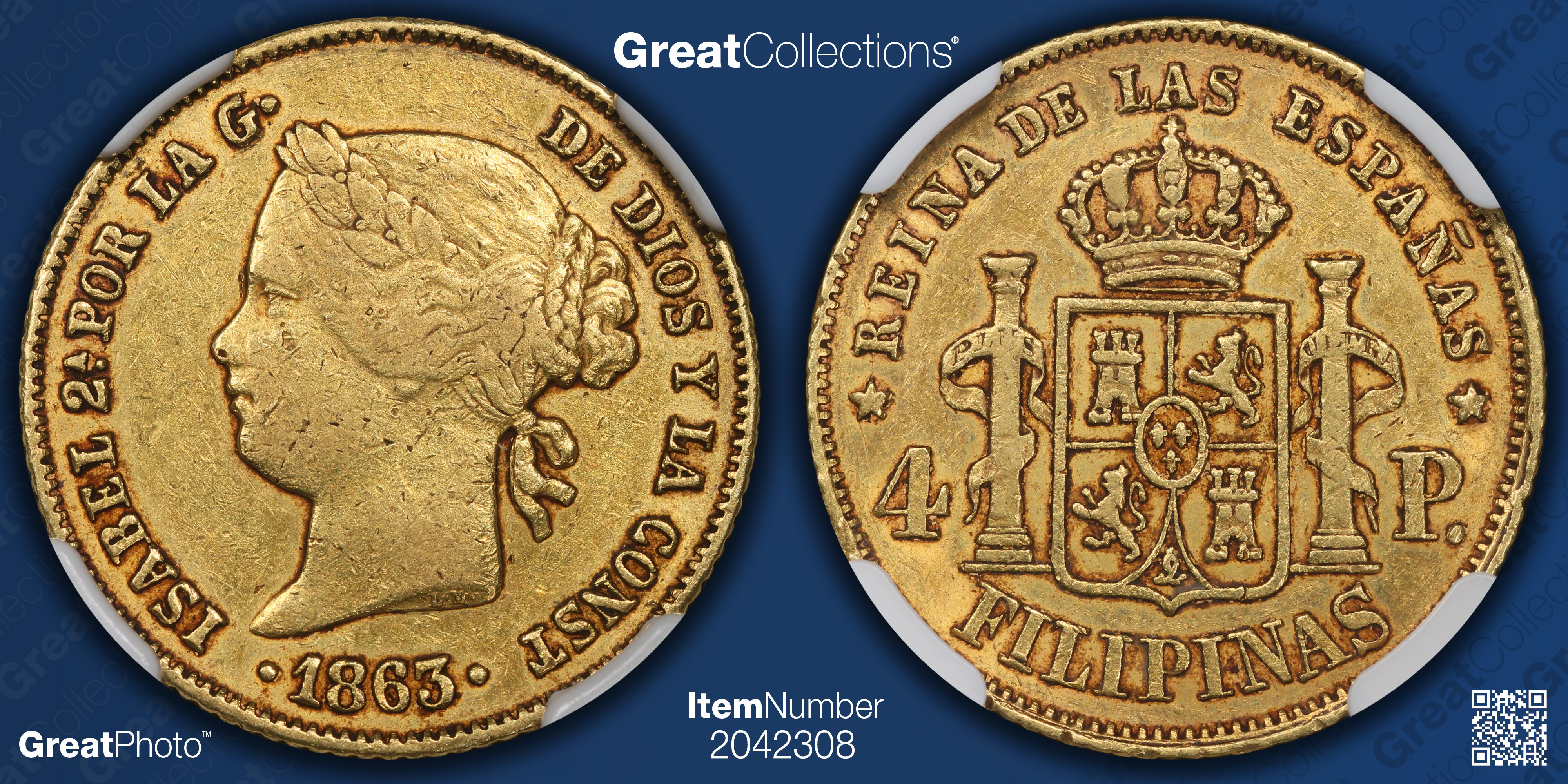 Philippines 1863 Gold 4 Pesos KM-144 NGC XF-40 (AGW = 0.1903 oz.) (Item 2042308 ...