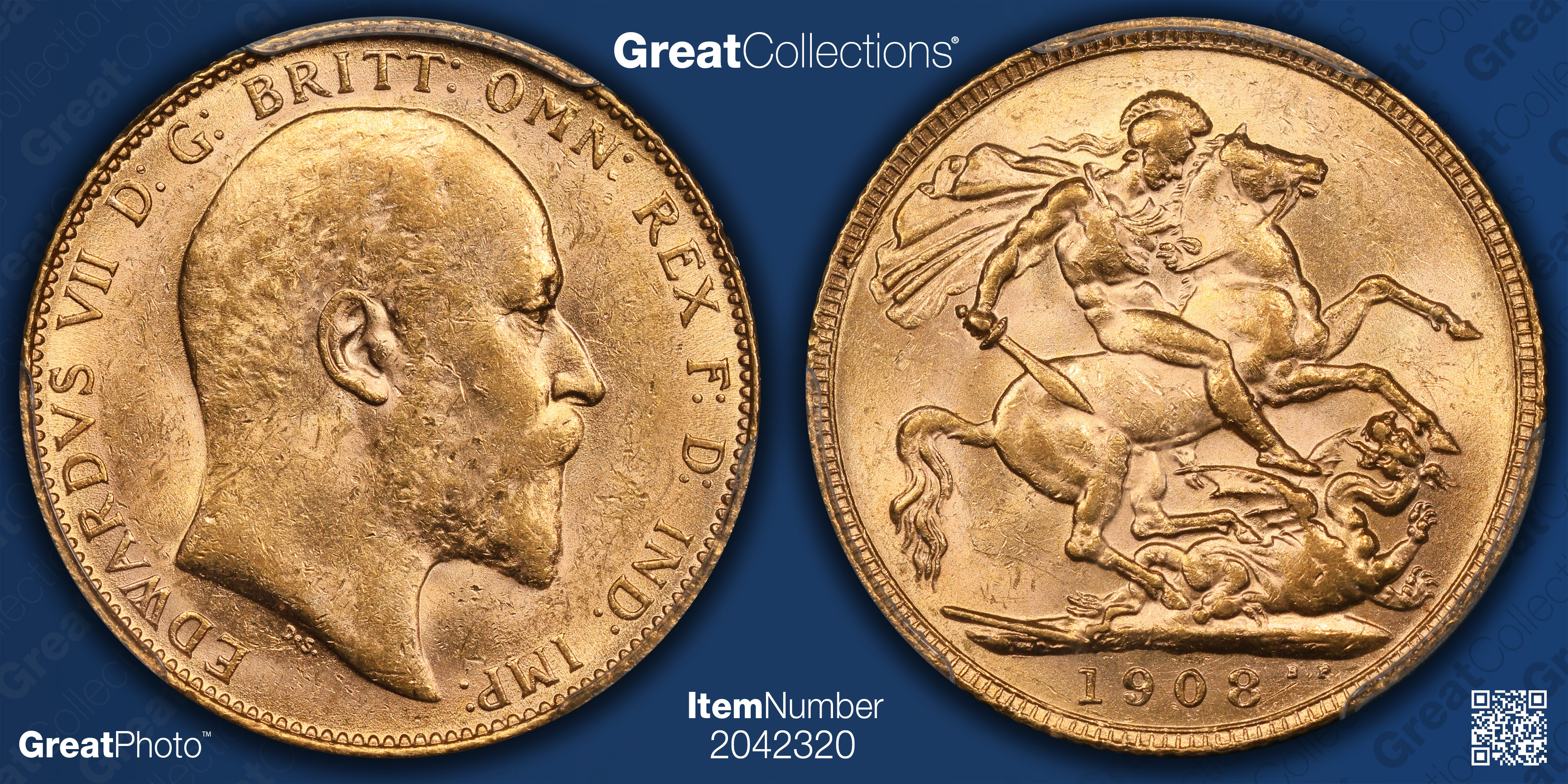 Great Britain 1908 Gold Sovereign KM-805 PCGS MS-62 (AGW = 0.2355 oz ...