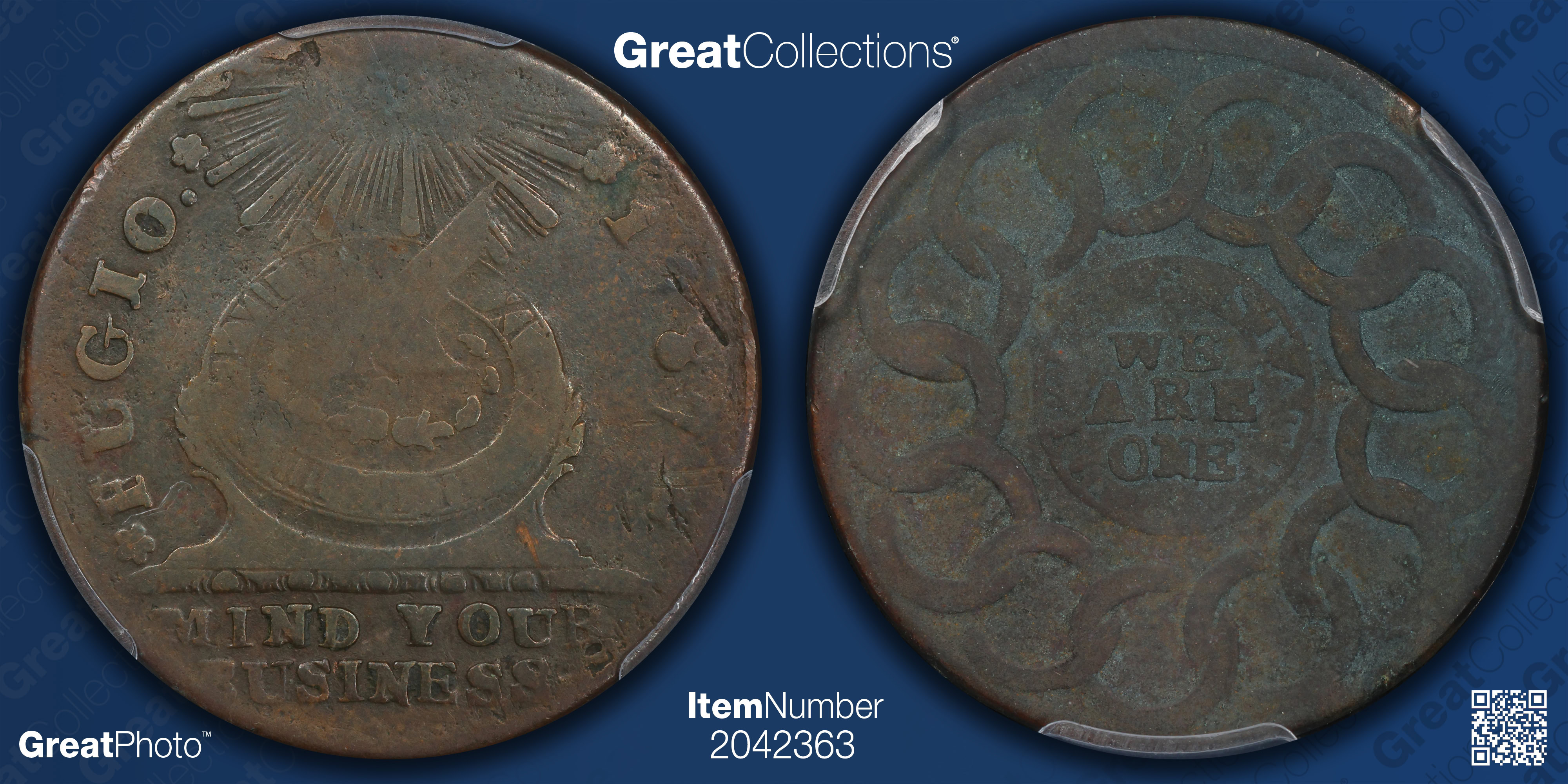1787 Fugio Cent UNITED STATES, 4 Cinq PCGS Genuine Fine Details (Item ...