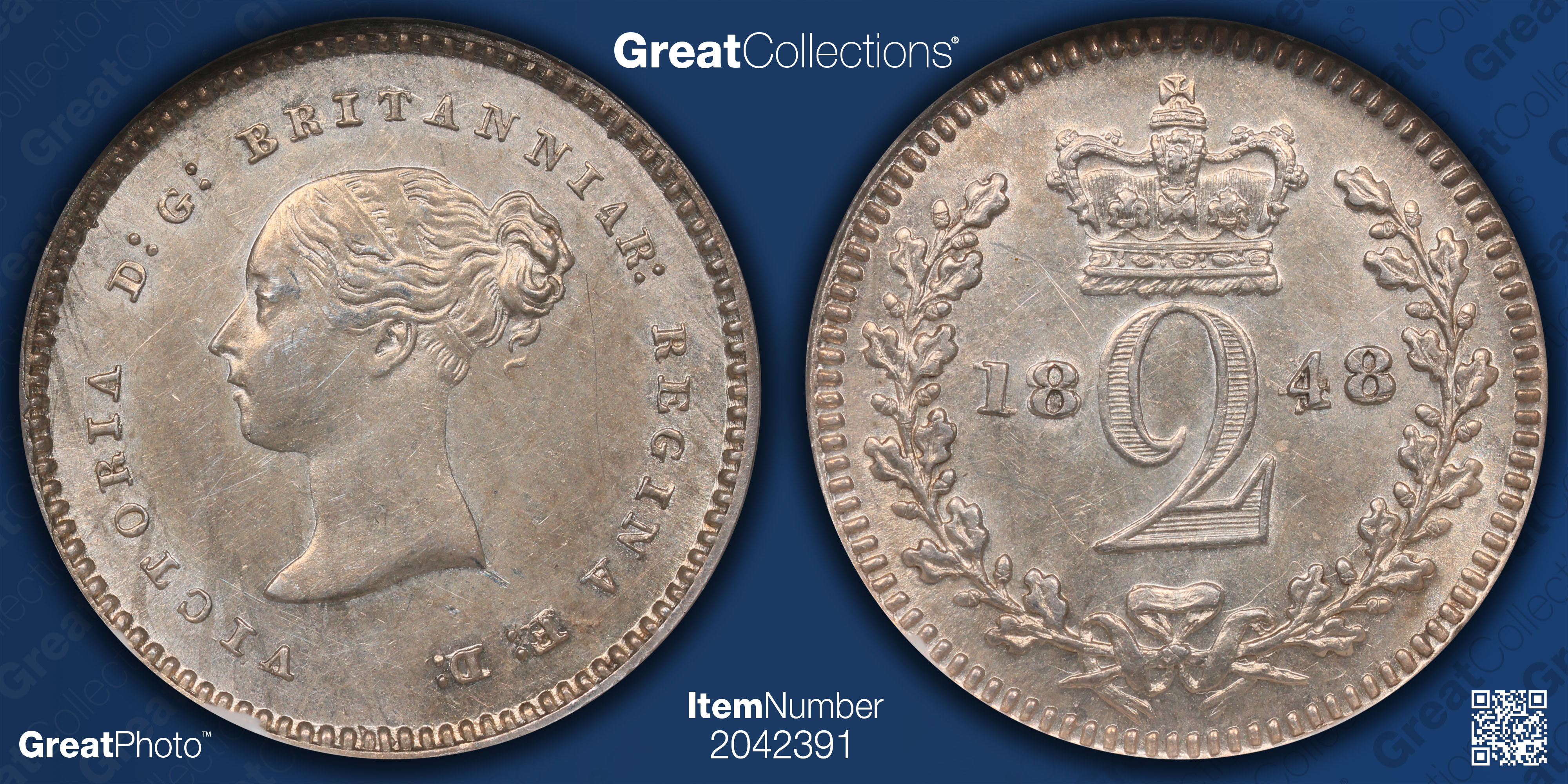 Great Britain 1848 Silver Maundy 2 Pence KM-729 NGC MS-61 (Item 2042391 ...