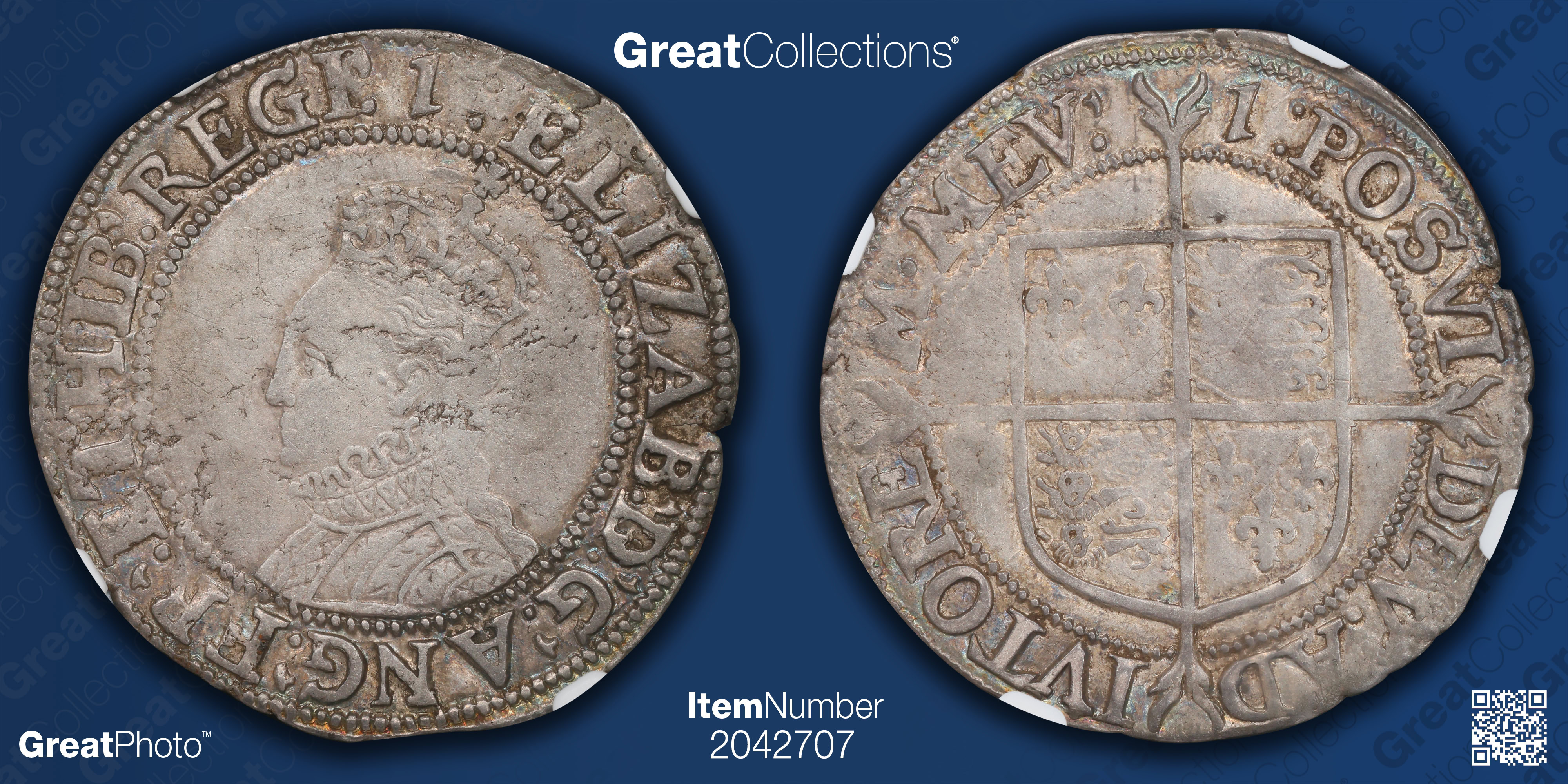 Great Britain ND (1601) Silver Shilling of Elizabeth I #1 Mint Mark KM ...