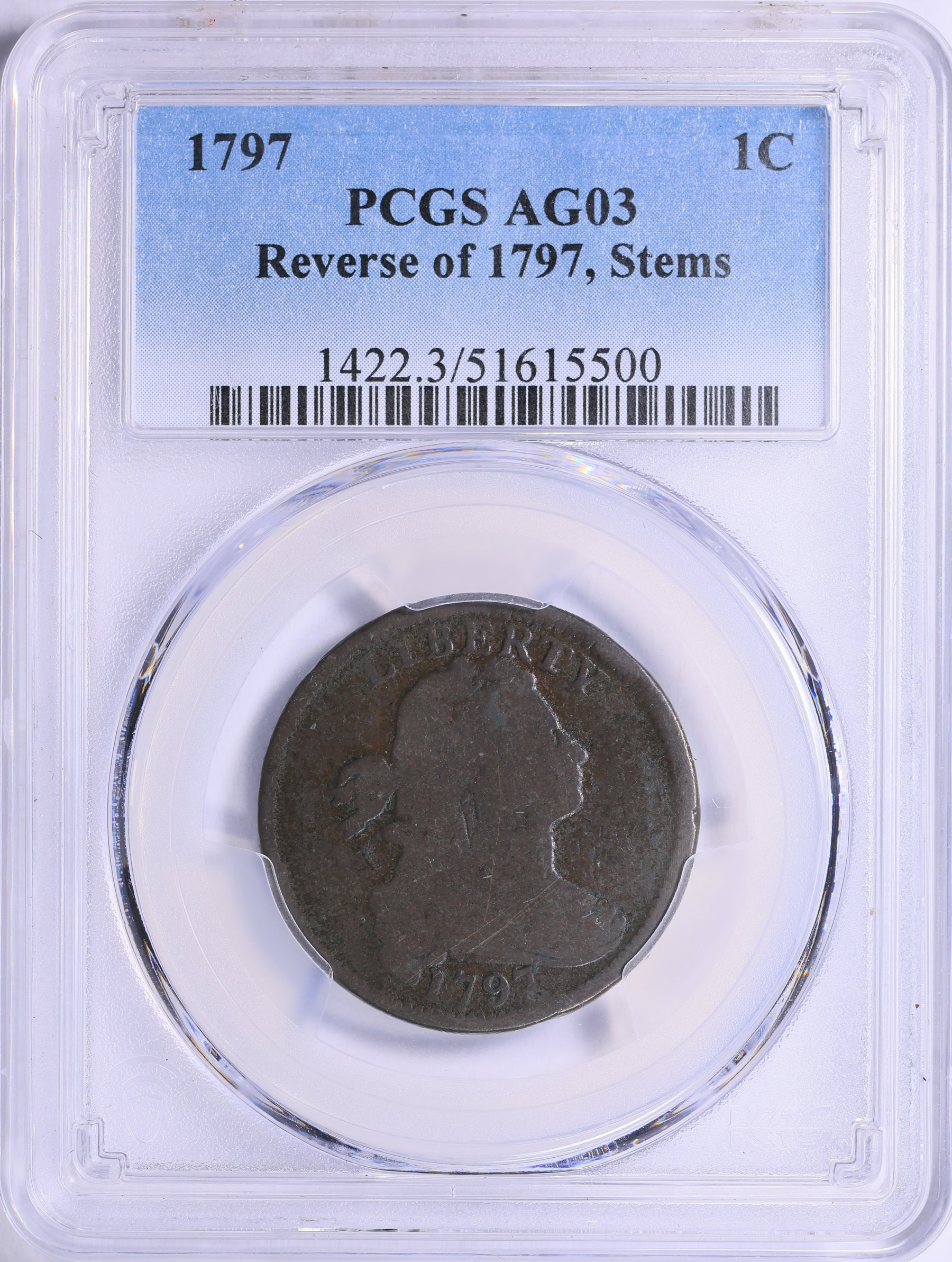 1797 Draped Bust Cent Reverse of 1797, Stems PCGS AG-03 BN (Item ...