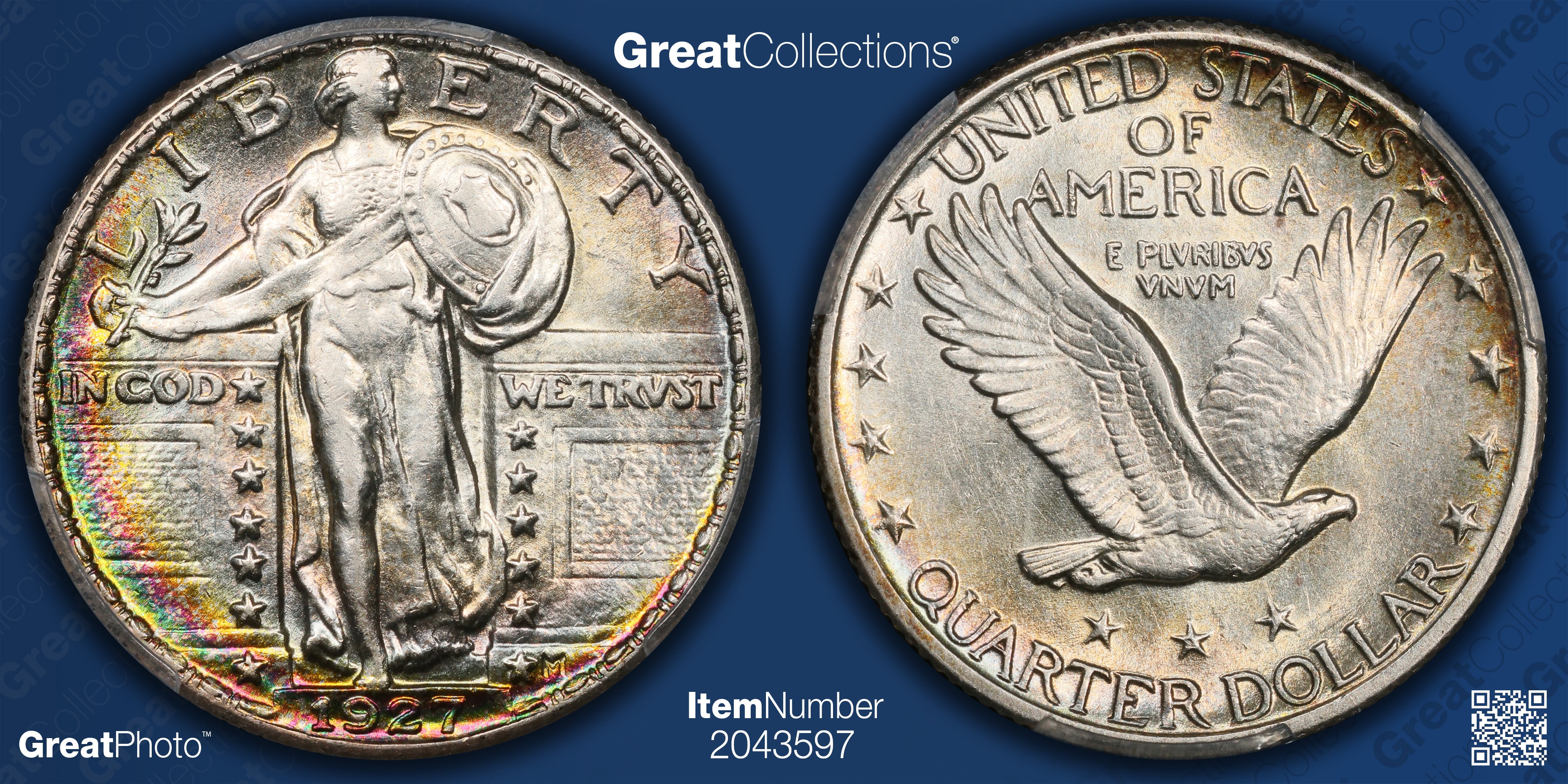 1927 Standing Liberty Quarter PCGS AU-58+ (CAC Green) (Toned) (Item ...