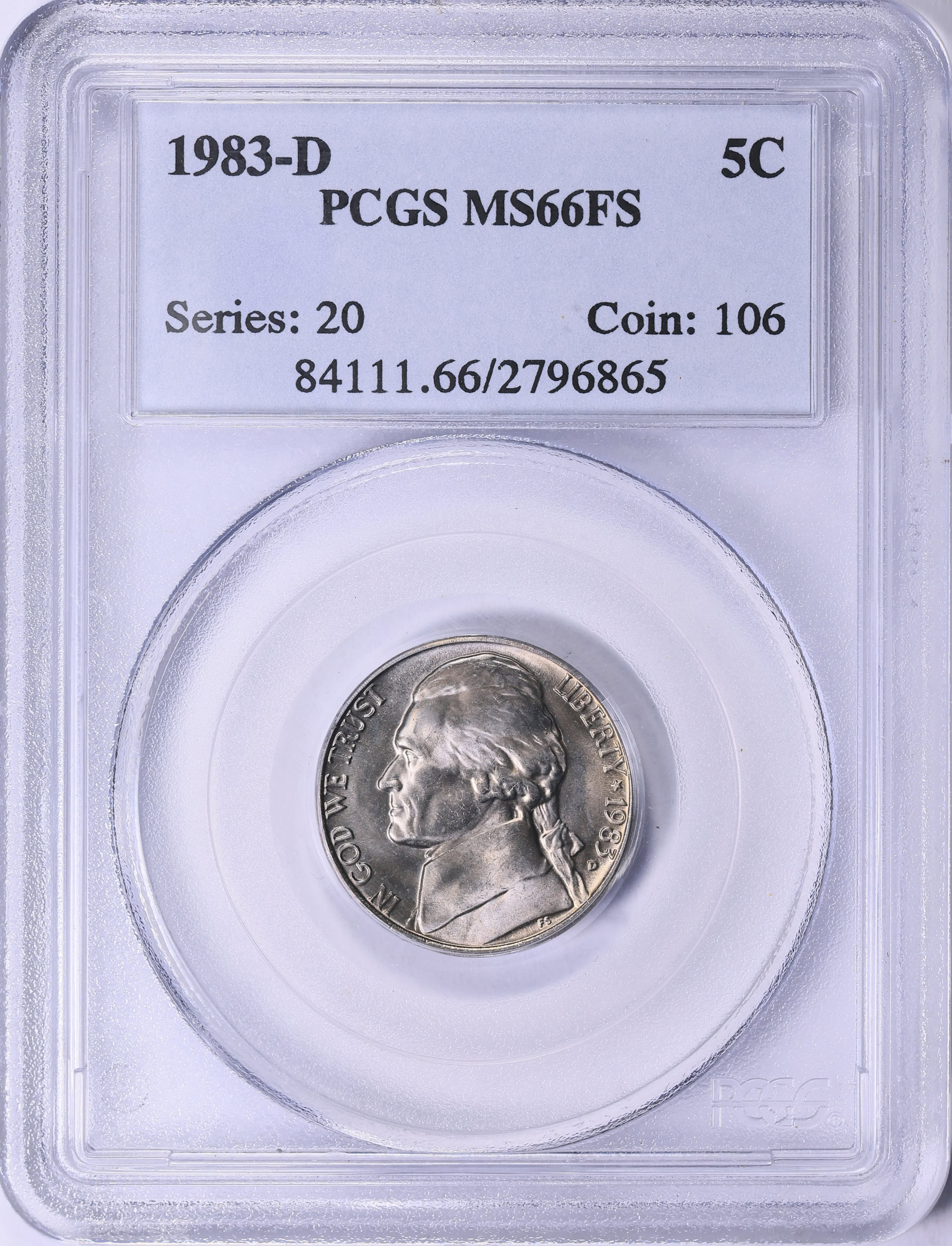 1983-D Jefferson Nickel PCGS MS-66 FS (Item 2043674) | GreatCollections ...