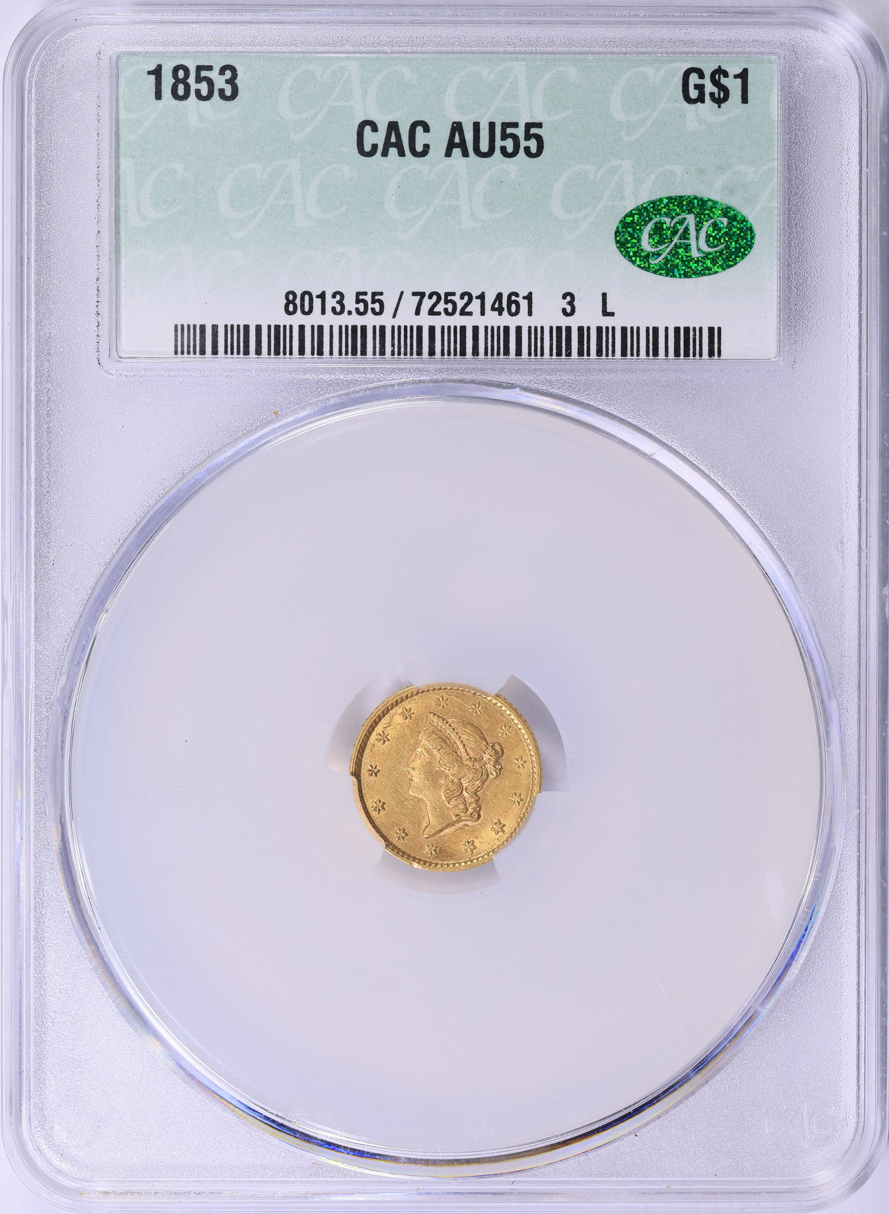 1853 Liberty Gold Dollar CACG AU-55 (Item 2044255) | GreatCollections ...