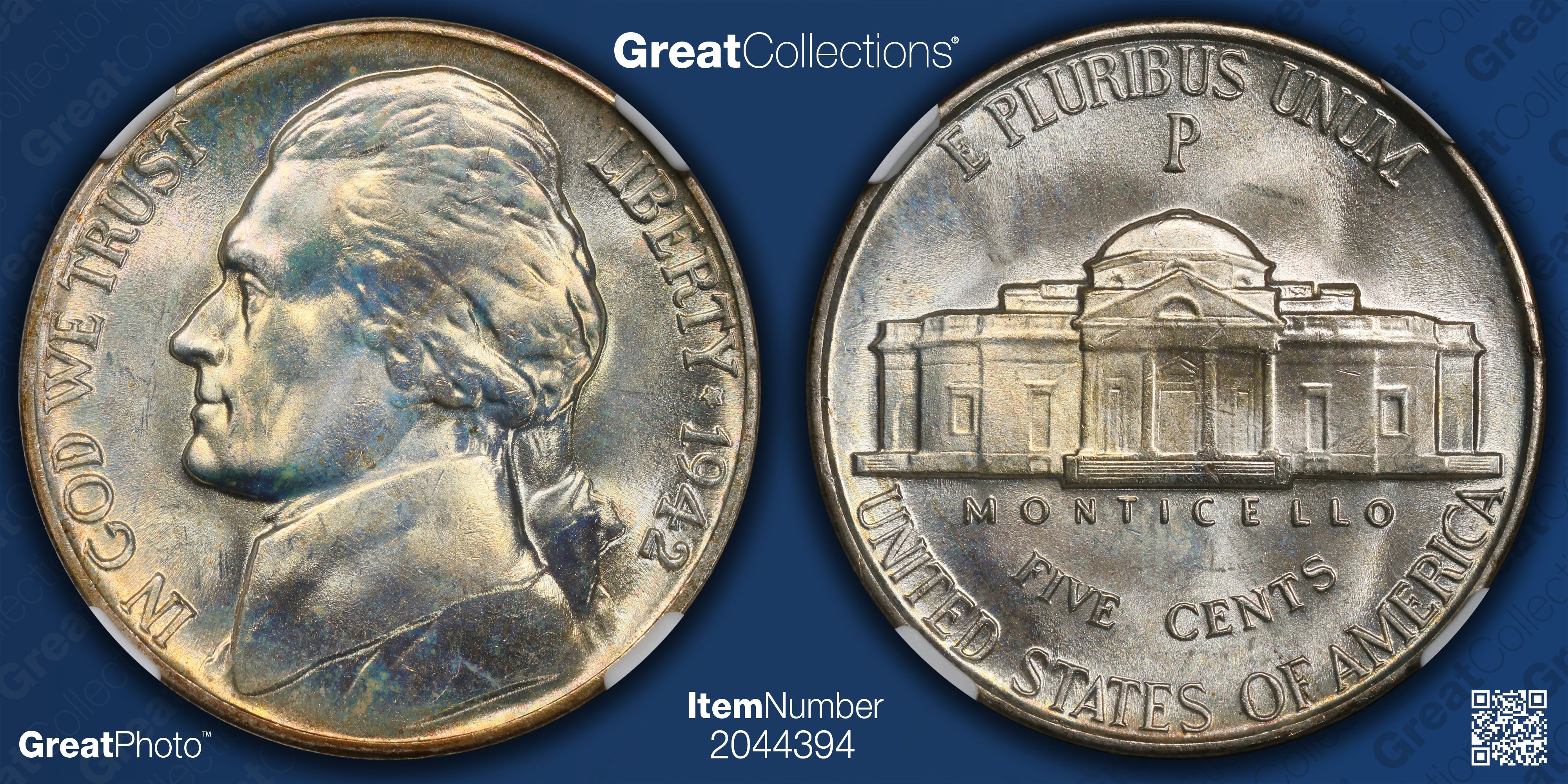 1942-P Jefferson Nickel Type 2 NGC MS-67+ (Toned) (Item 2044394 ...