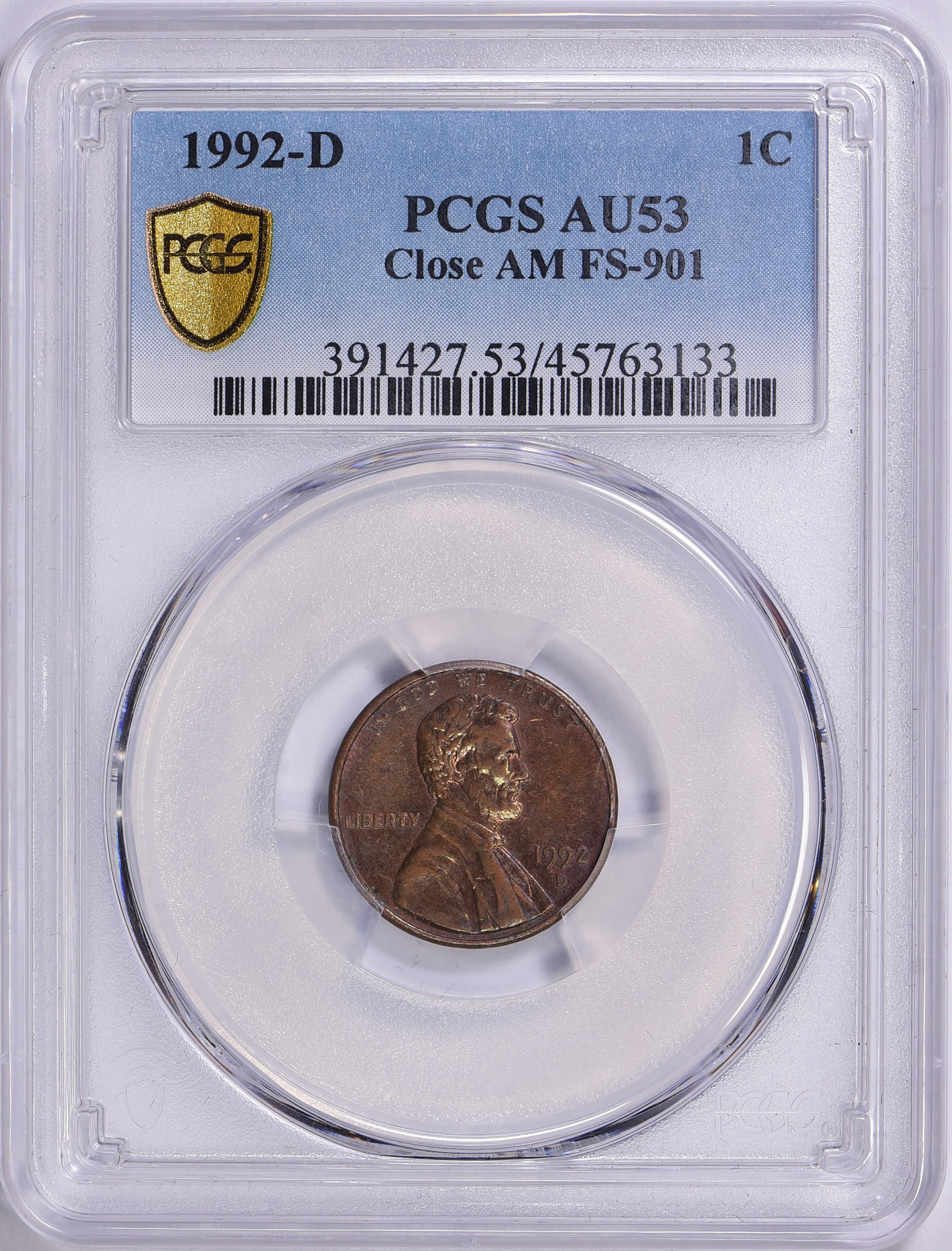 1992-D Lincoln Cent Close AM FS-901 PCGS AU-53 BN (Item 2044821 ...
