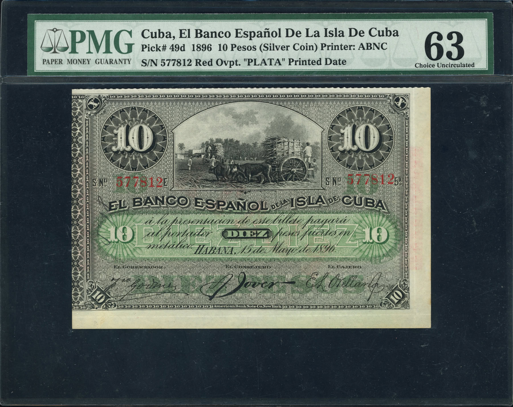 Cuba 1896 10 Pesos (Silver Coin) El Banco Espanol de la Isla de Cuba ...