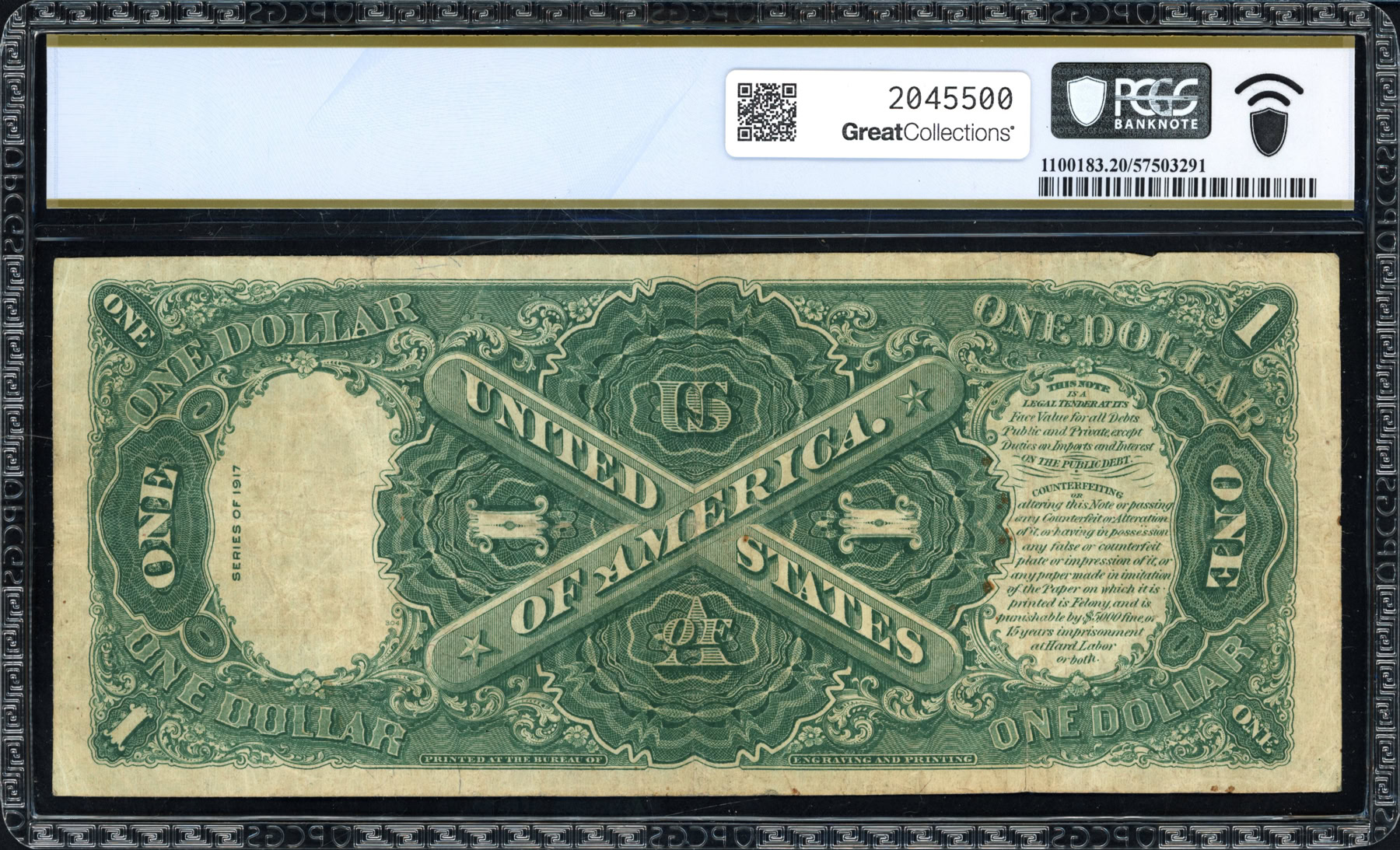 Fr. 39 1917 $1 Legal Tender Note Speelman / White PCGS Banknote Very ...