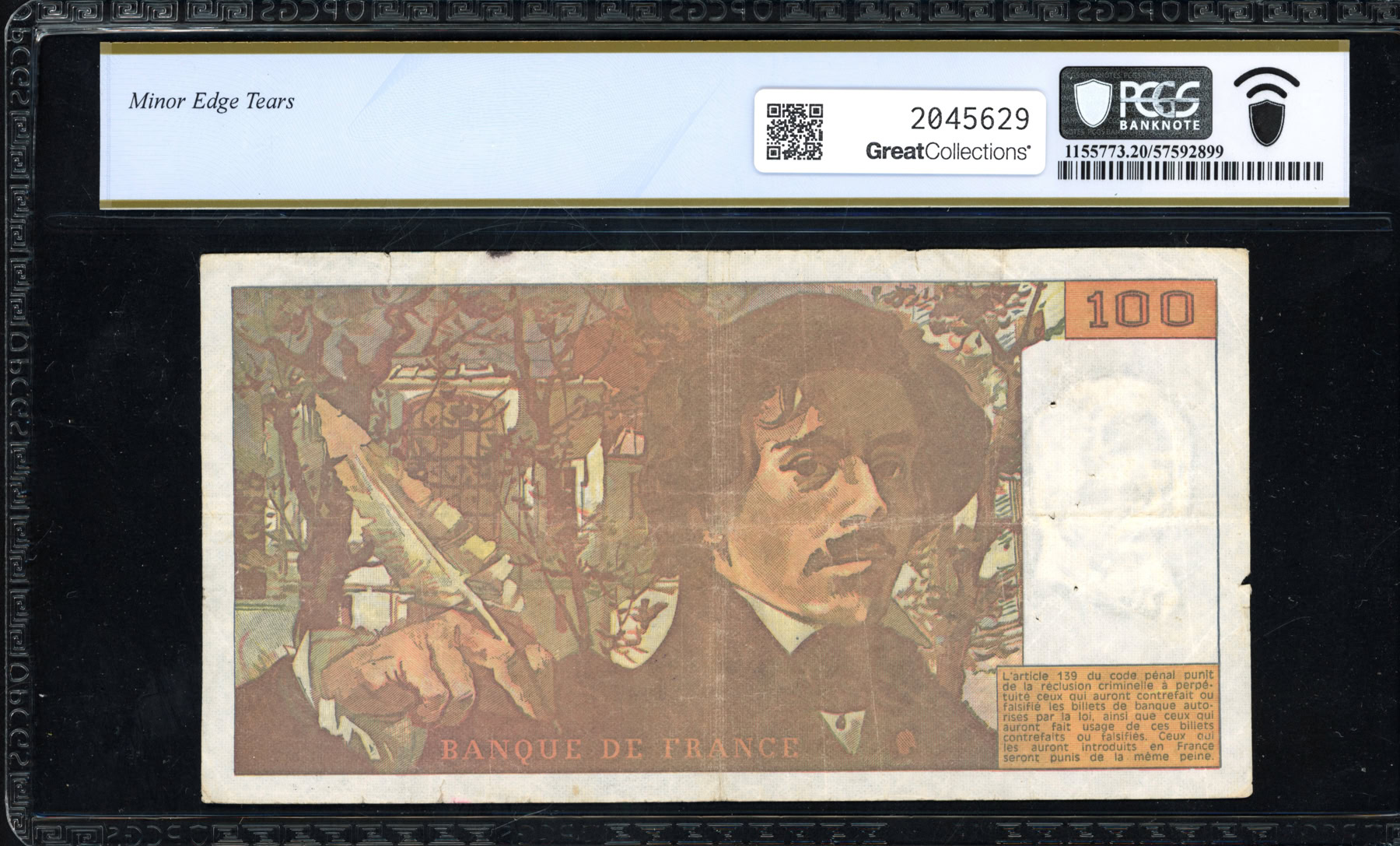 France 1990 100 Francs Banque de France Note SCWPM-154e PCGS Banknote ...