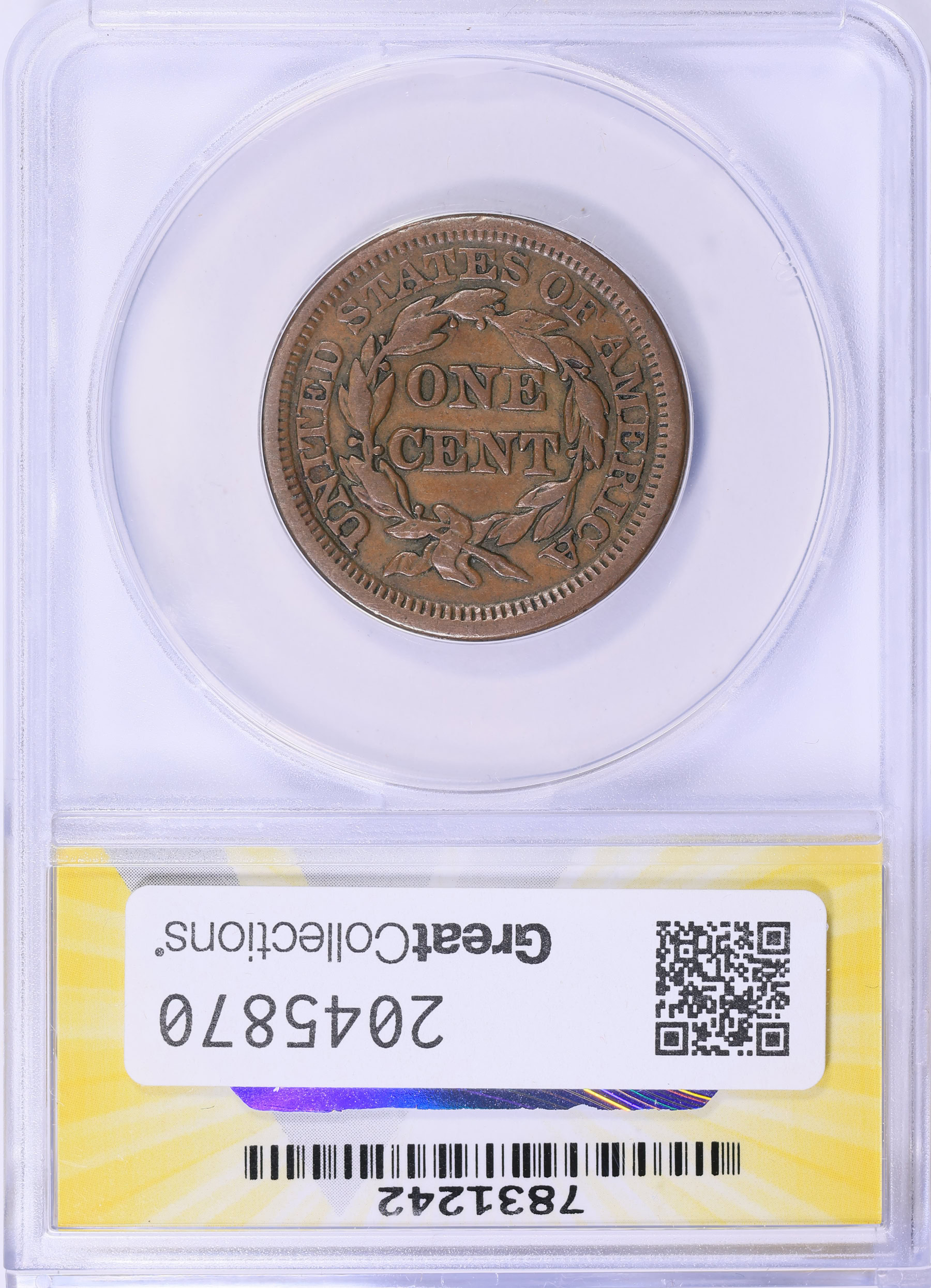 1853 Braided Hair Cent ANACS VF-25 BN (Item 2045870) | GreatCollections ...