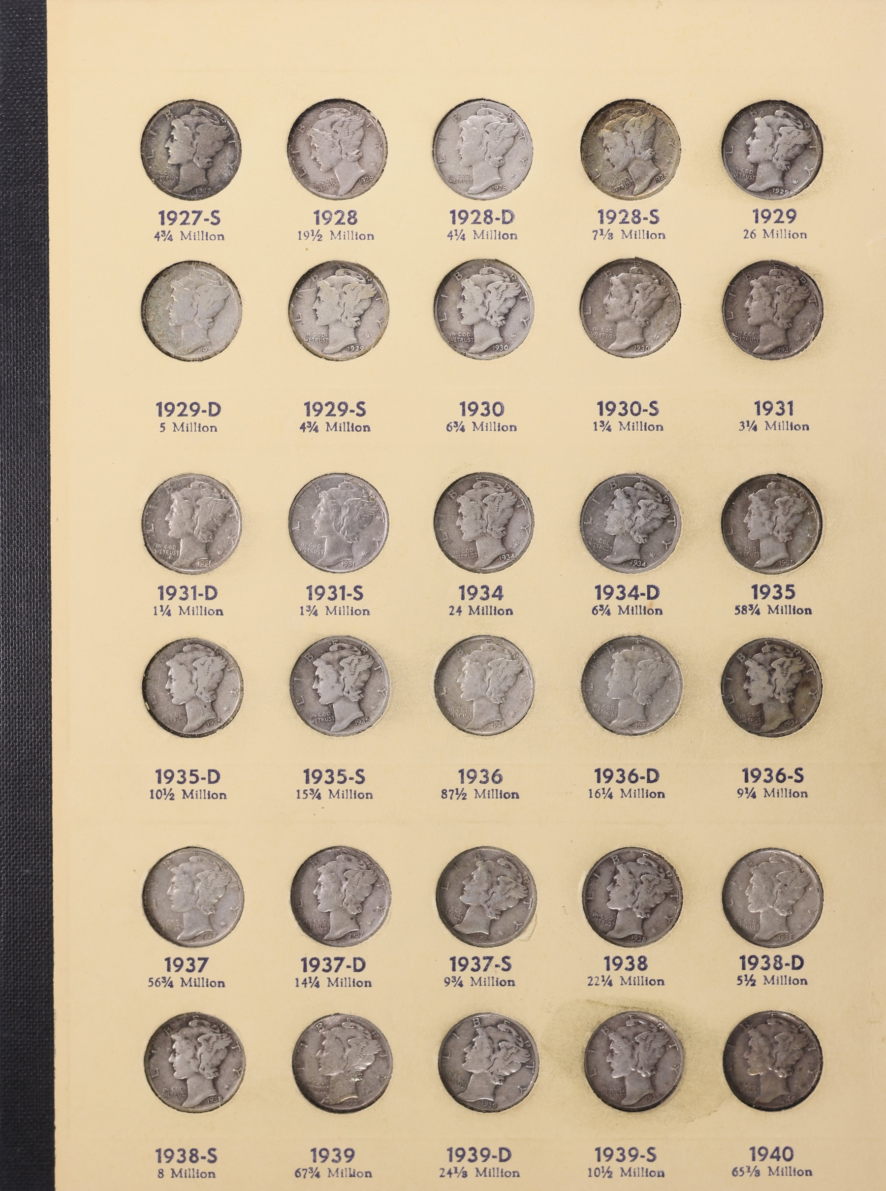 1916-45 Mercury Silver Dime Collection Uncertified in Library of Coins ...
