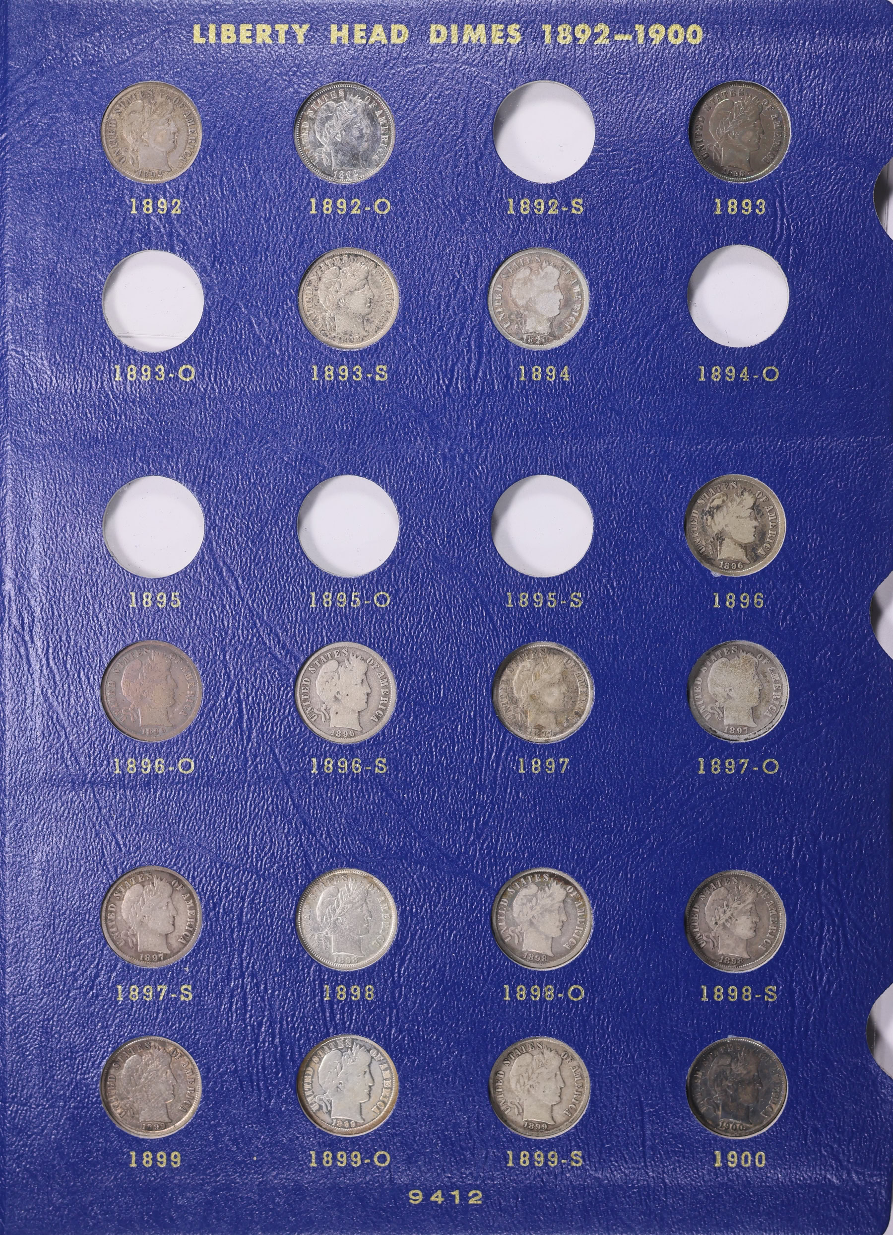 c.1892-1916 Barber Silver Dime Collection Uncertified in Whitman Album ...