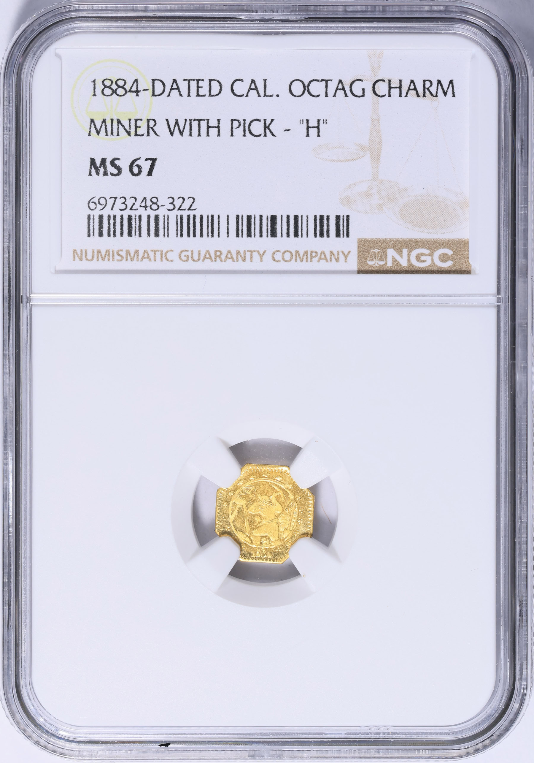 1884-Dated California Gold "H" Token Octagonal Miner #1 - Wreath #10 ...