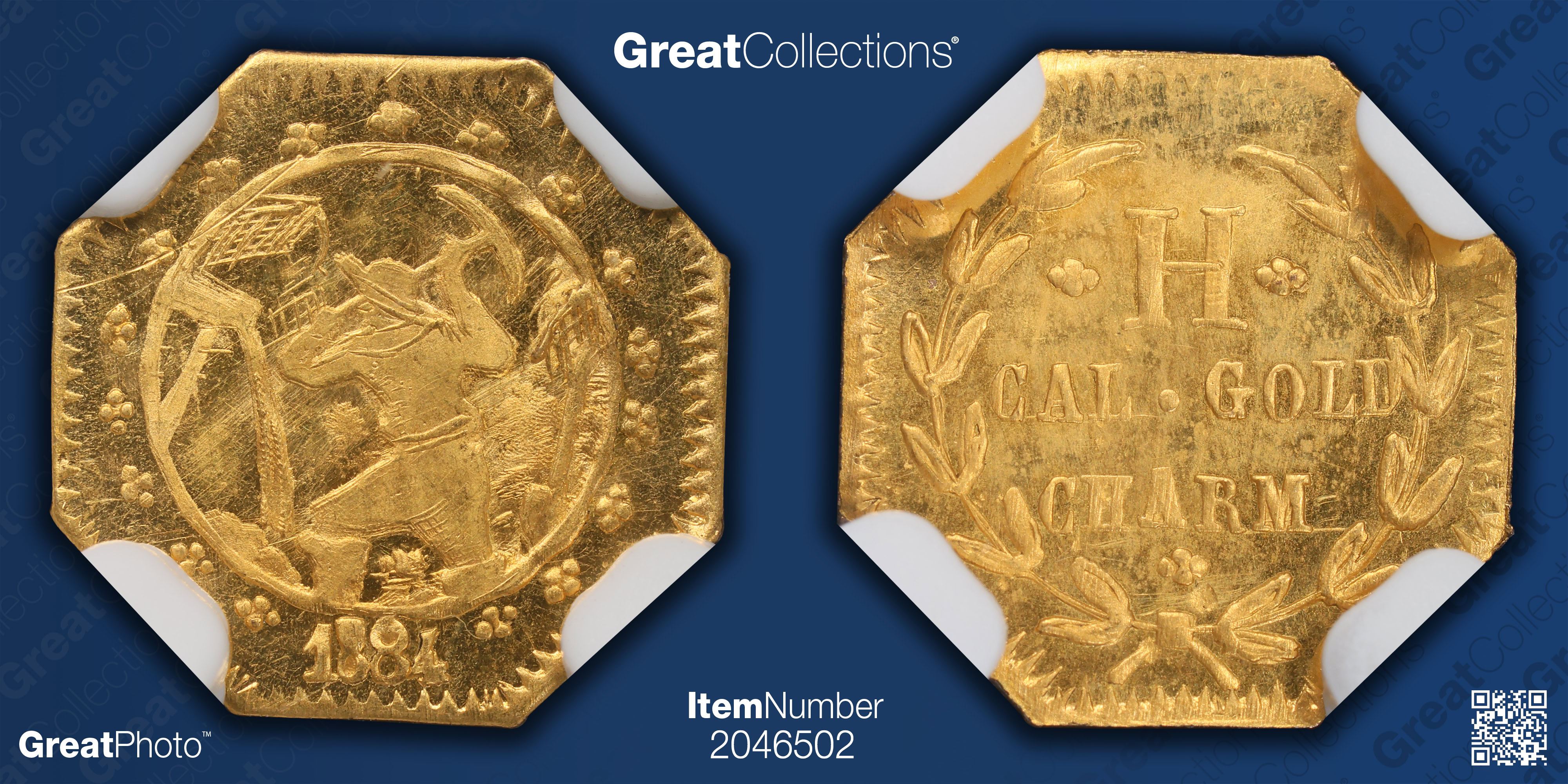 1884-Dated California Gold "H" Token Octagonal Miner #1 - Wreath #10 ...